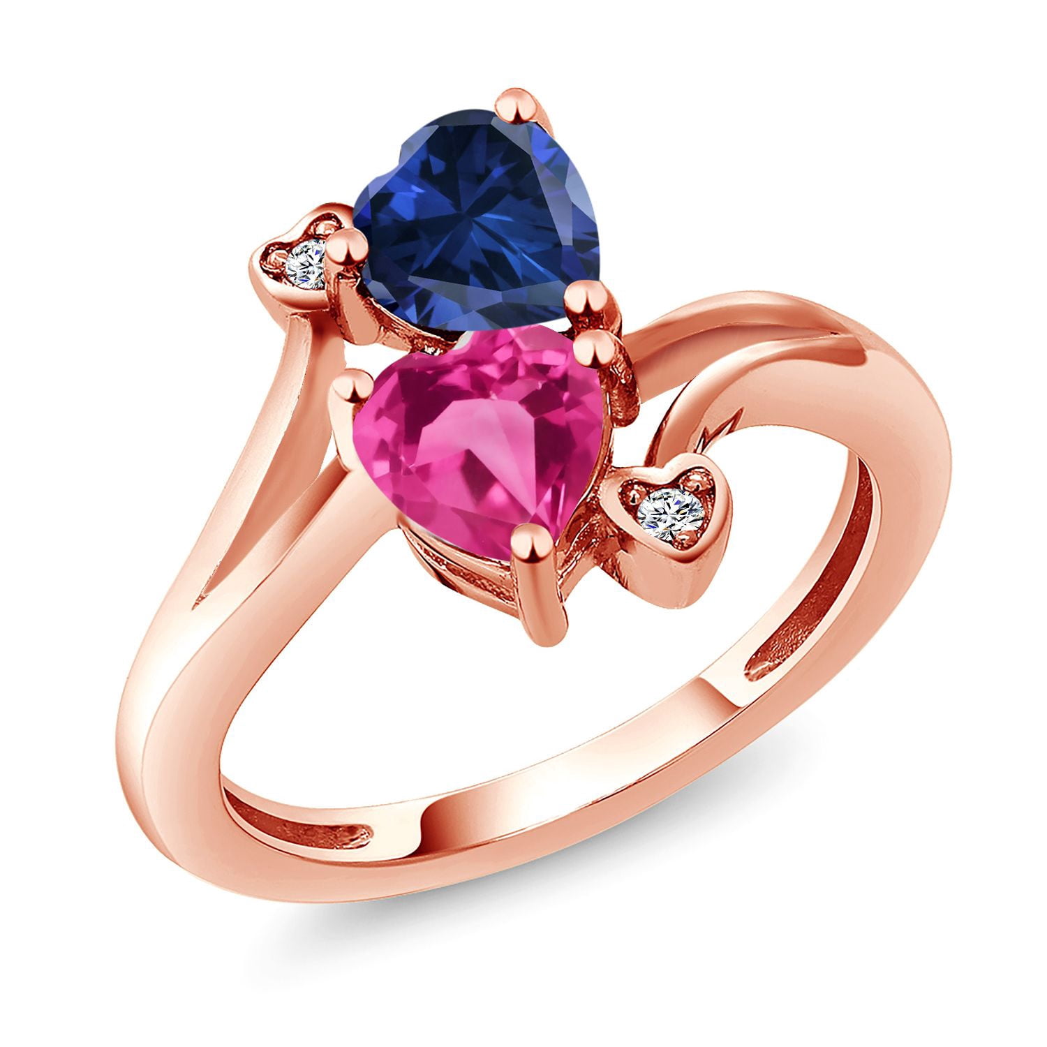 Gem Stone King 18K Rose Gold Plated Silver Blue Created Sapphire Pink ...