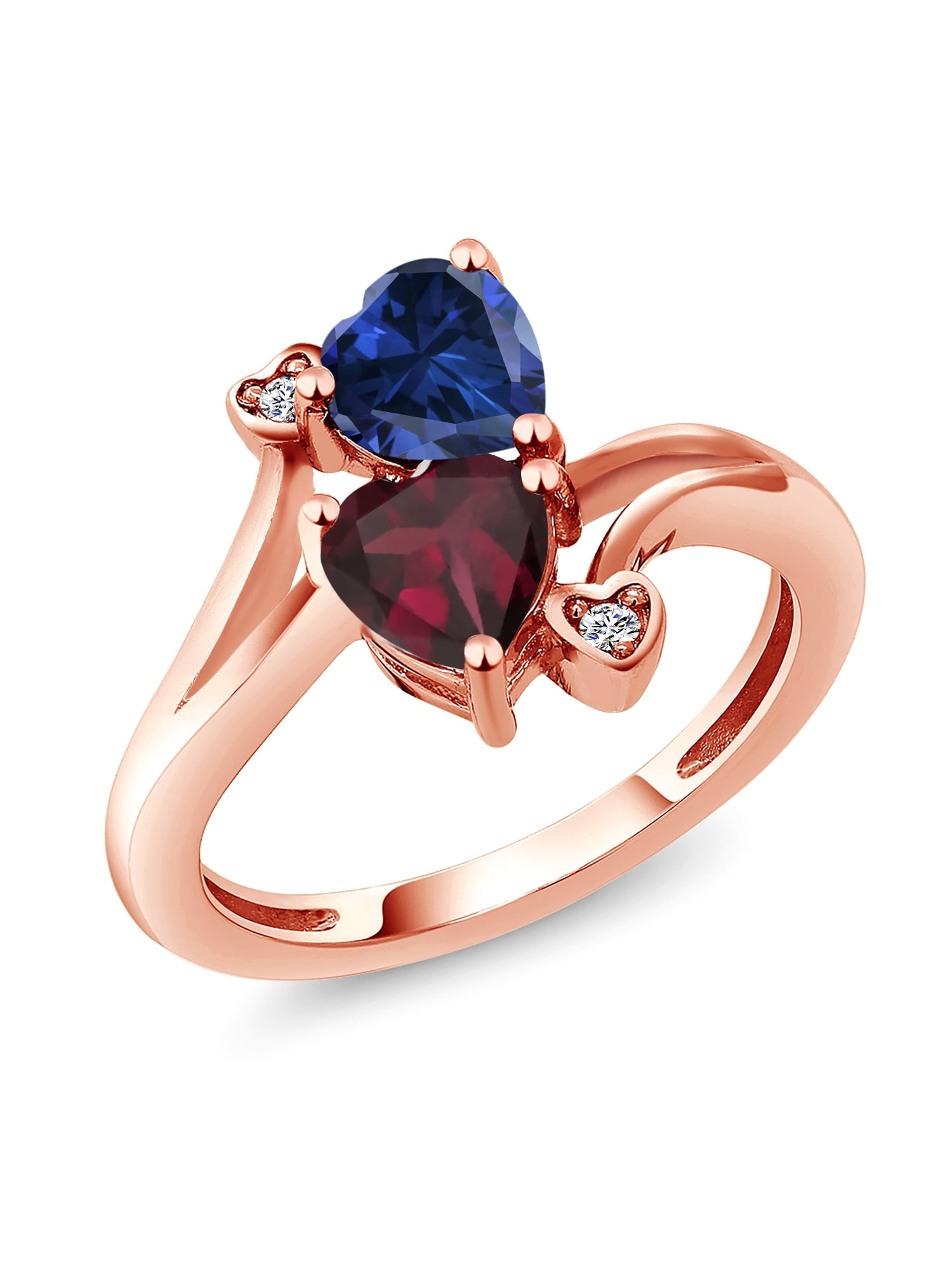 18K Rose Gold Plated Silver Blue Created Sapphire Red Rhodolite Garnet ...