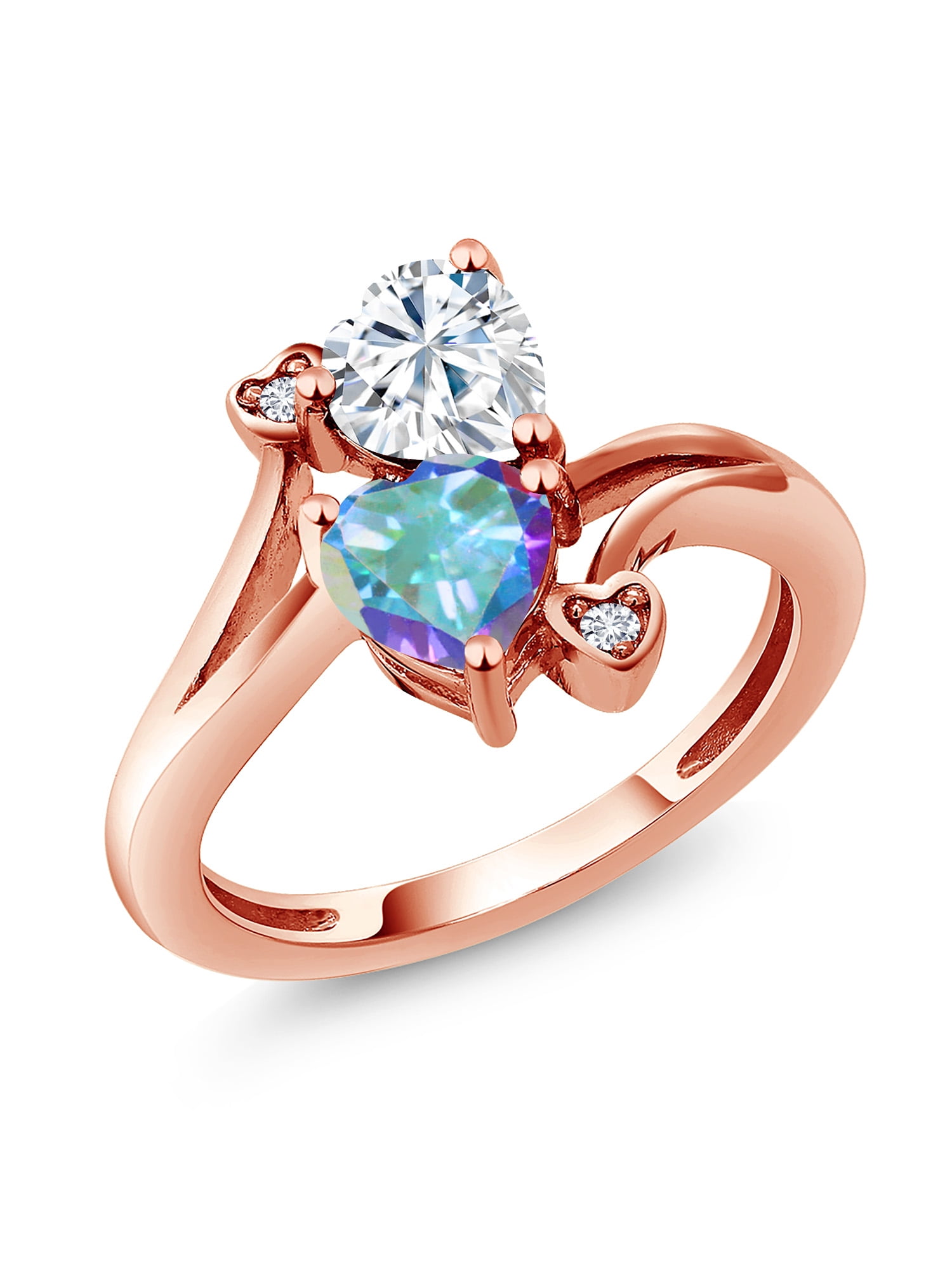 18K Rose Gold Plated Silver White Moissanite Mercury Mist Mystic Topaz ...