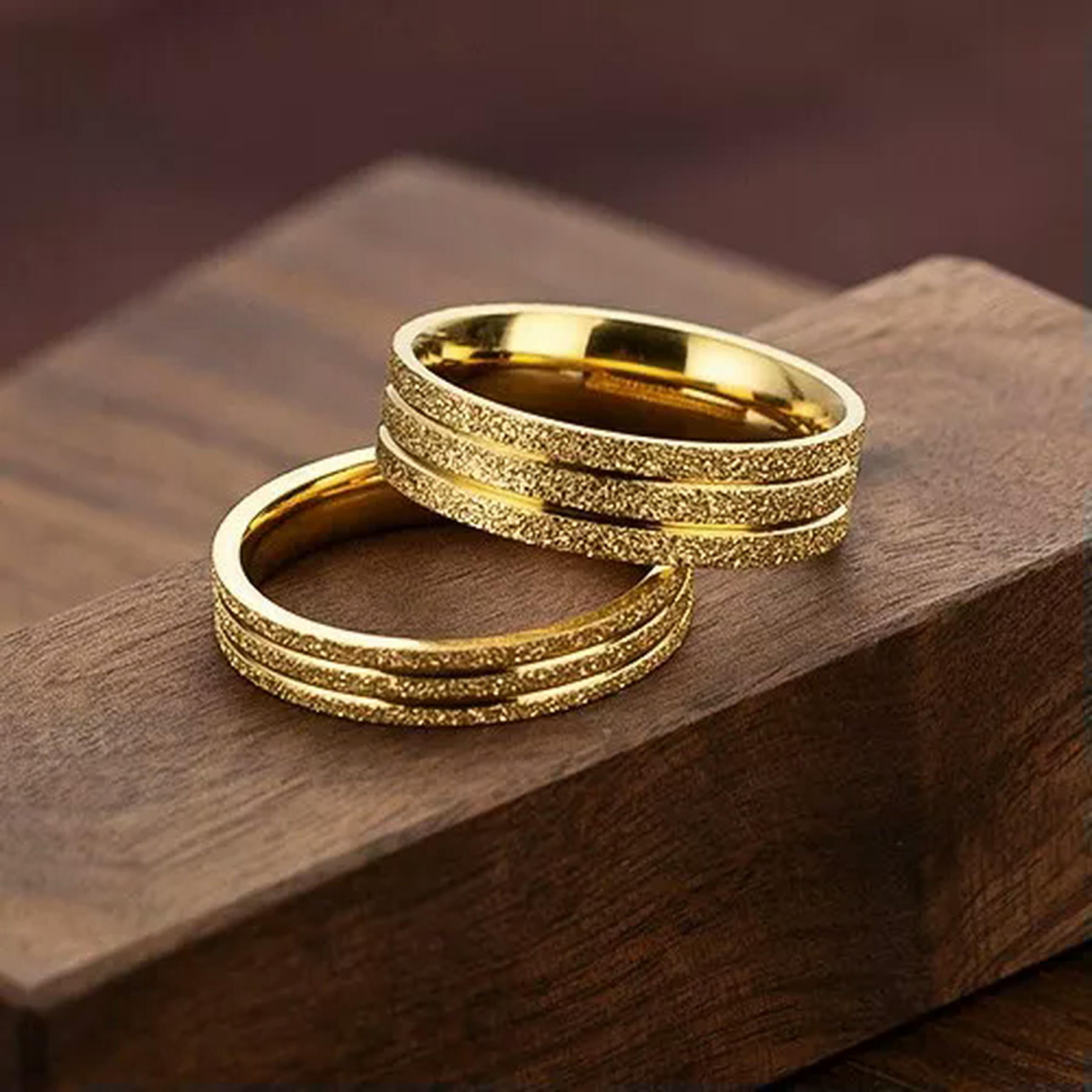 18K Rose Gold/Silver/Gold/Black/Blue Frosted Band Stainless Steel Ring ...
