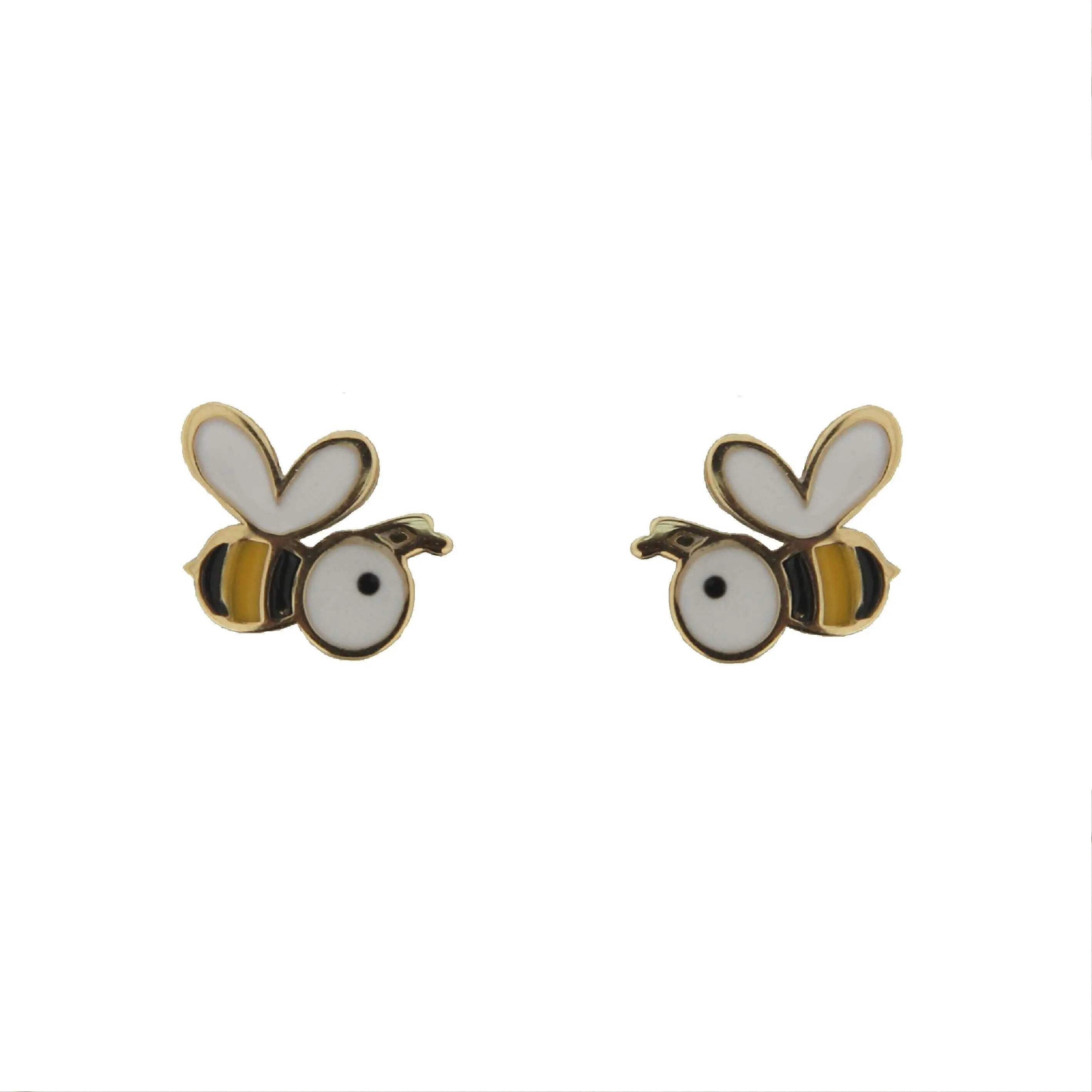 18K Solid Gold Yellow Enamel Bumble Bee Covered Screw back Earrings ...