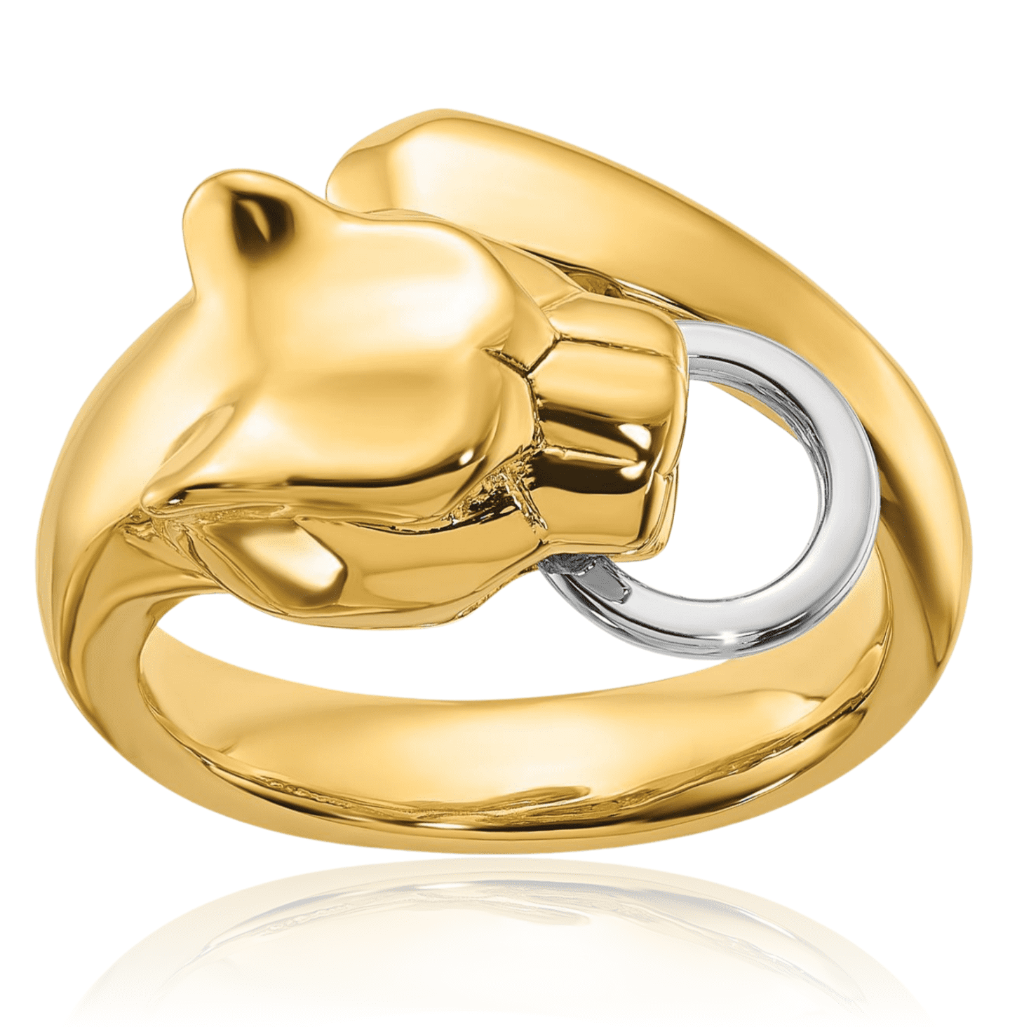 18K Solid Two Tone Gold White Panther Head Bypass Ring - Walmart.com