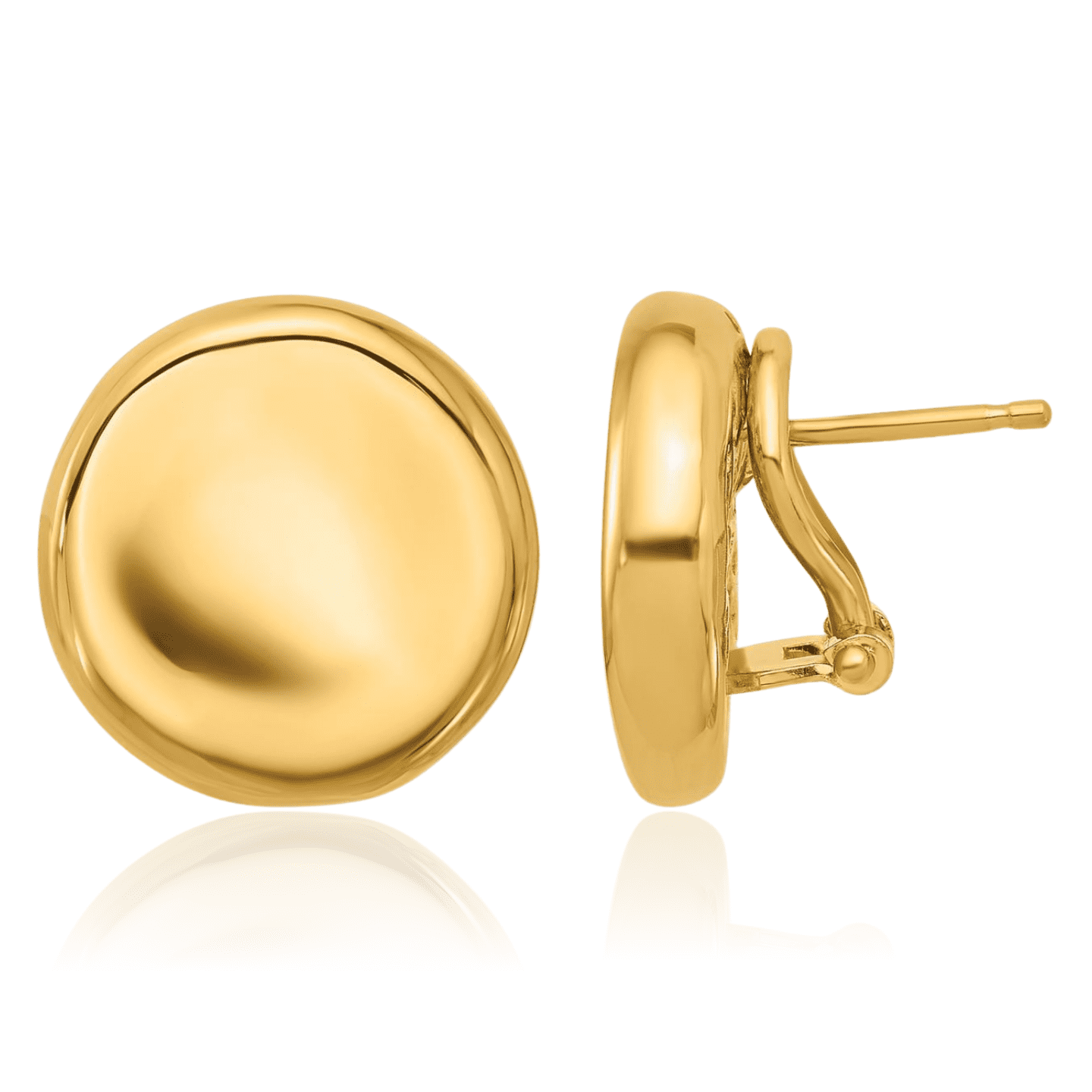 18K Solid Yellow Gold 17mm Round Button Omega Clip Back Post Stud ...