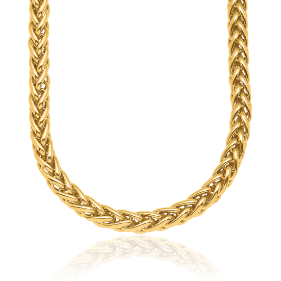 18K Solid Yellow Gold 5.7mm Spiga Wheat Link Chain Necklace - Walmart.com