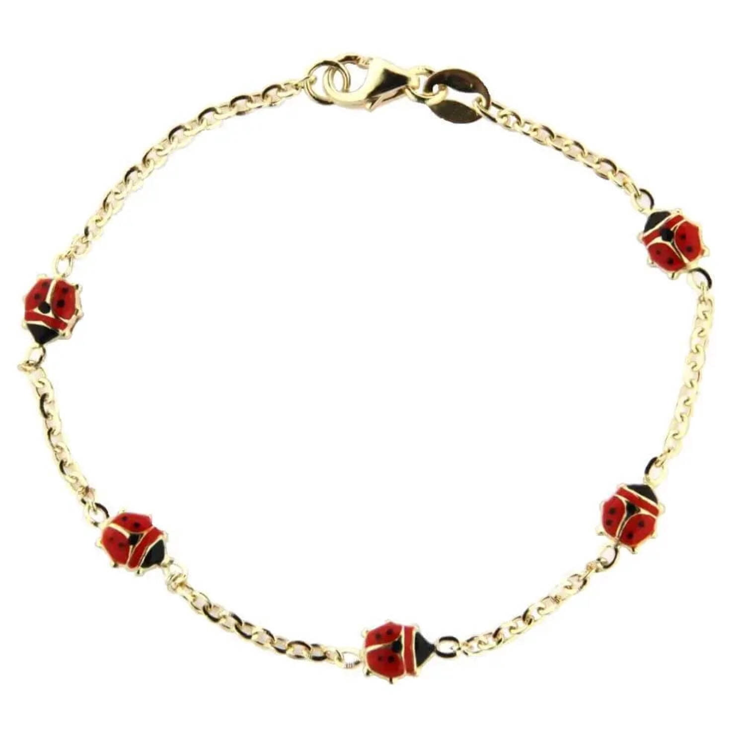 18K Solid Yellow Gold Red Enamel Lady Bug in line Bracelet. - Walmart.com