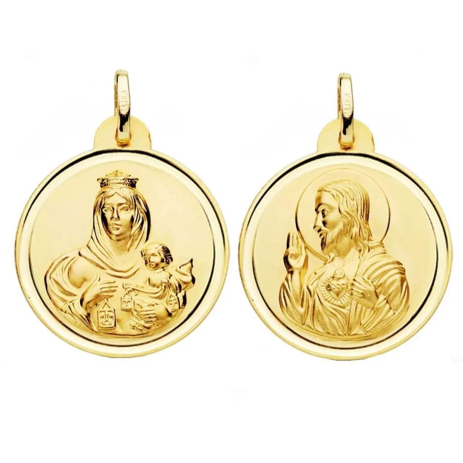 18K Solid Yellow Gold Round Scapular Large Medal 24 mm - Walmart.com