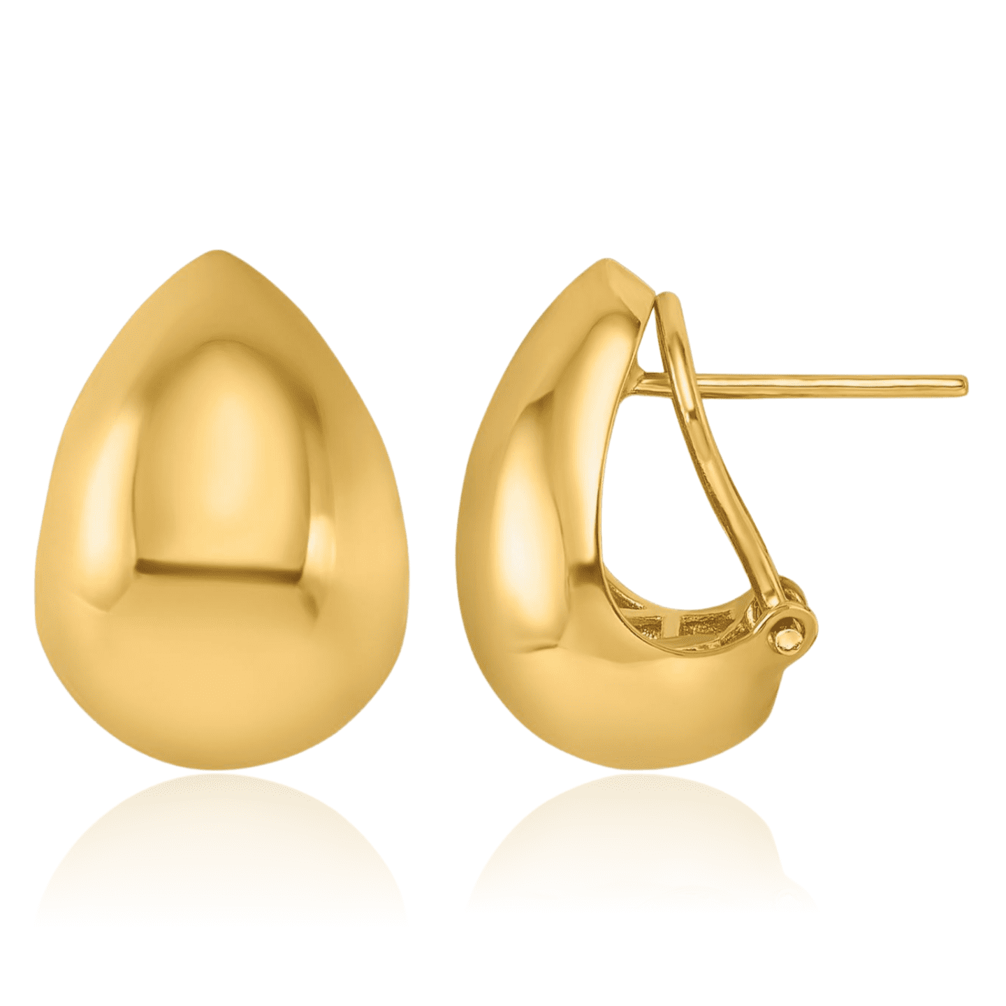 18K Solid Yellow Gold Teardrop Post Omega Clip Back Stud Earrings ...
