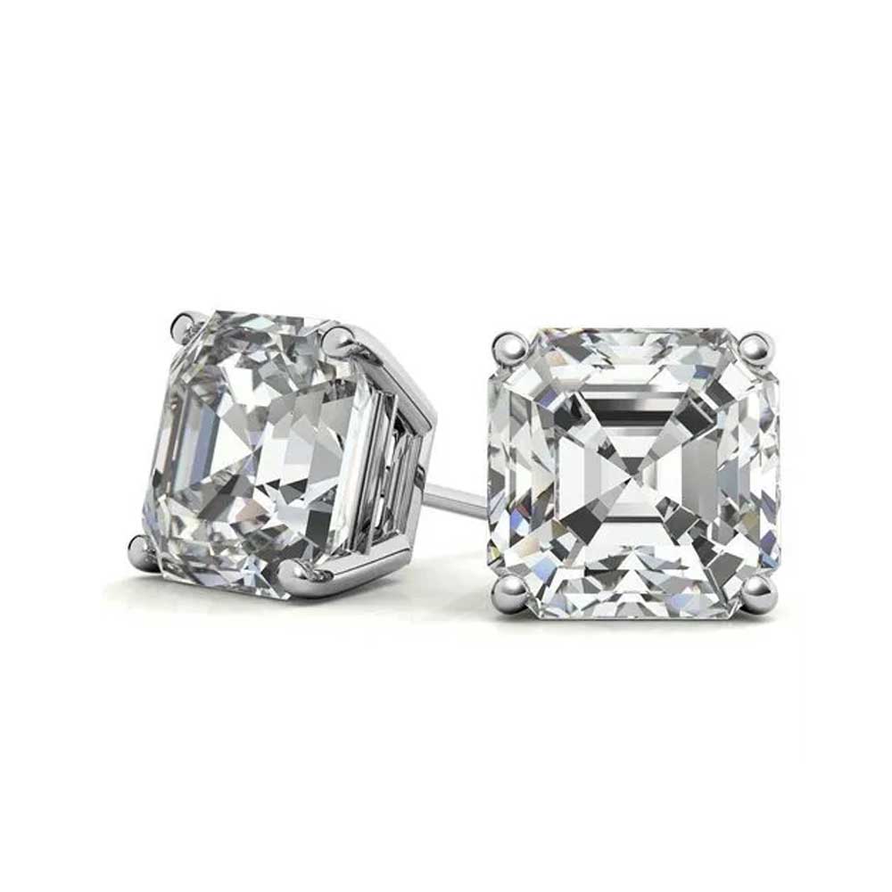 18K White Gold 4mm, 6mm Asher Cut White Topaz Stud Earrings by Paris ...