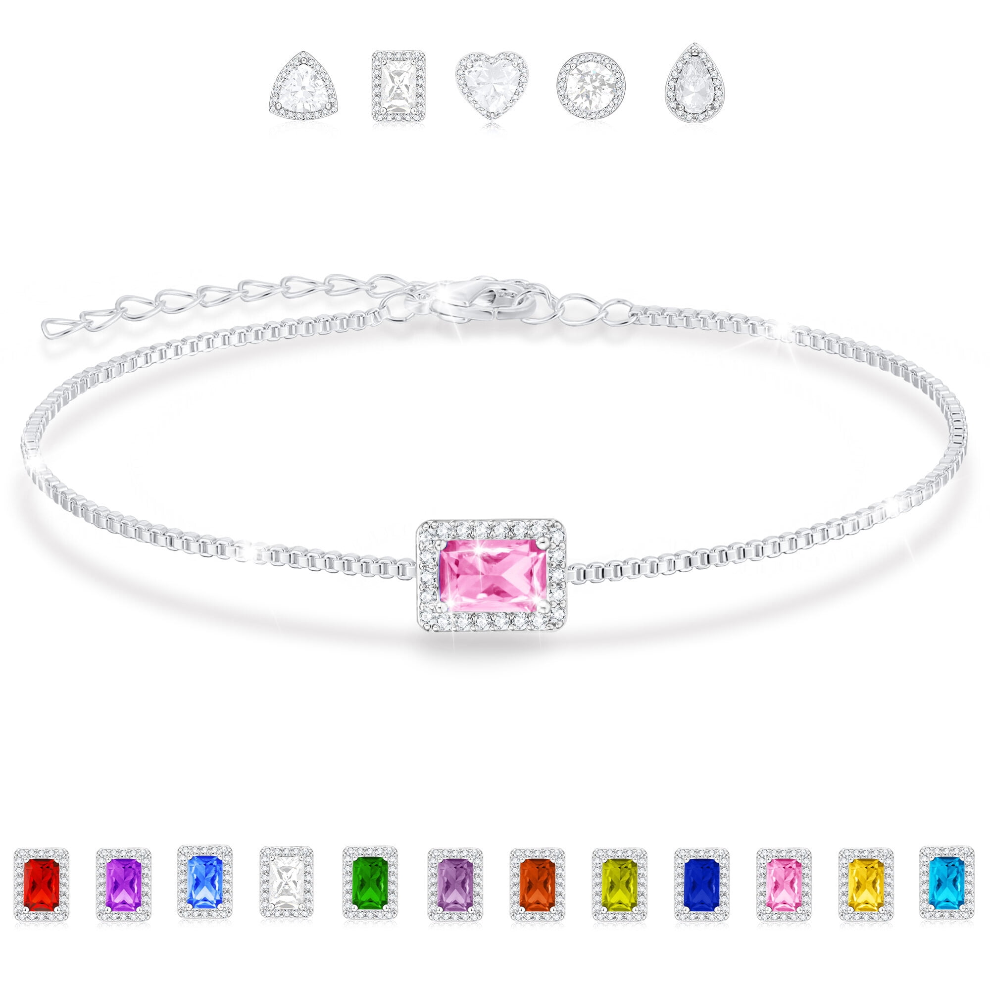 18K White Gold Plated Rectangle Bracelets for Women Teen Girls Kid Mom ...