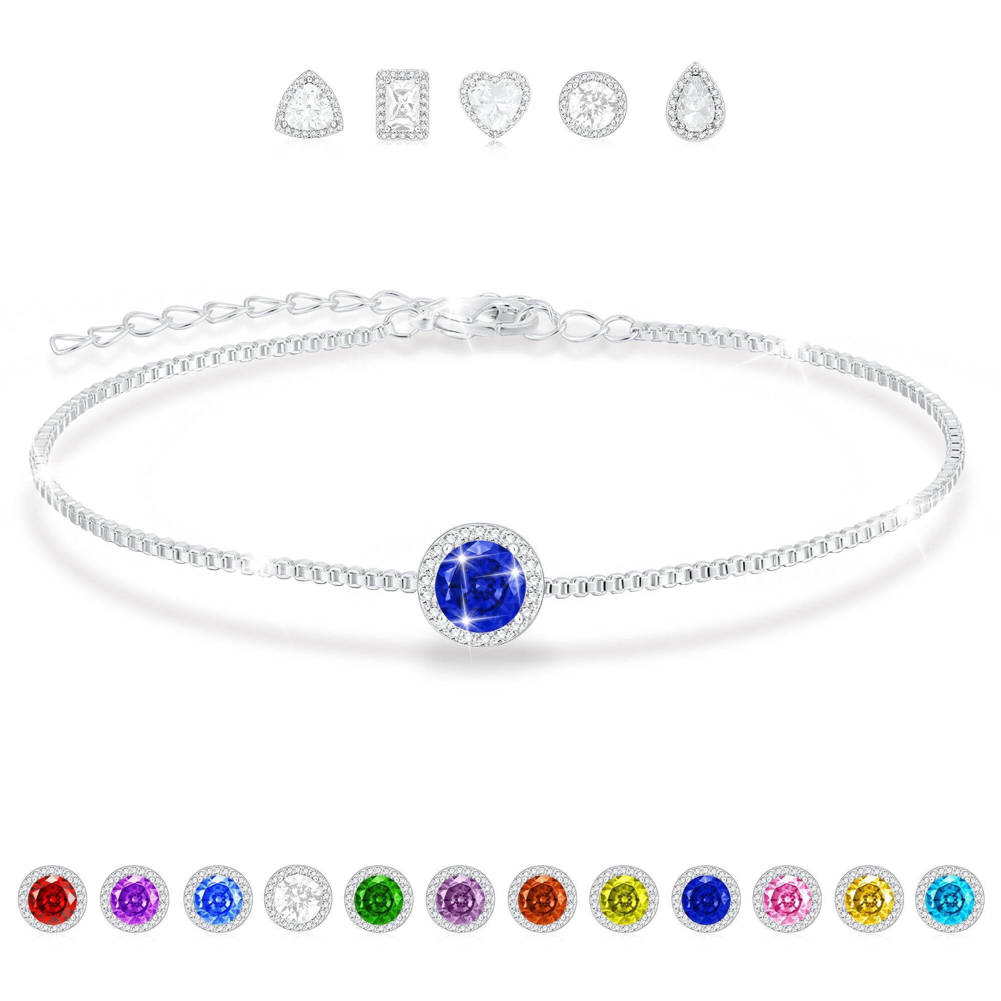 APSVO 18K White Gold Plated Round Bracelets for Women Teen Girls Kid Mom,CZ S925 Sterling Silver ...