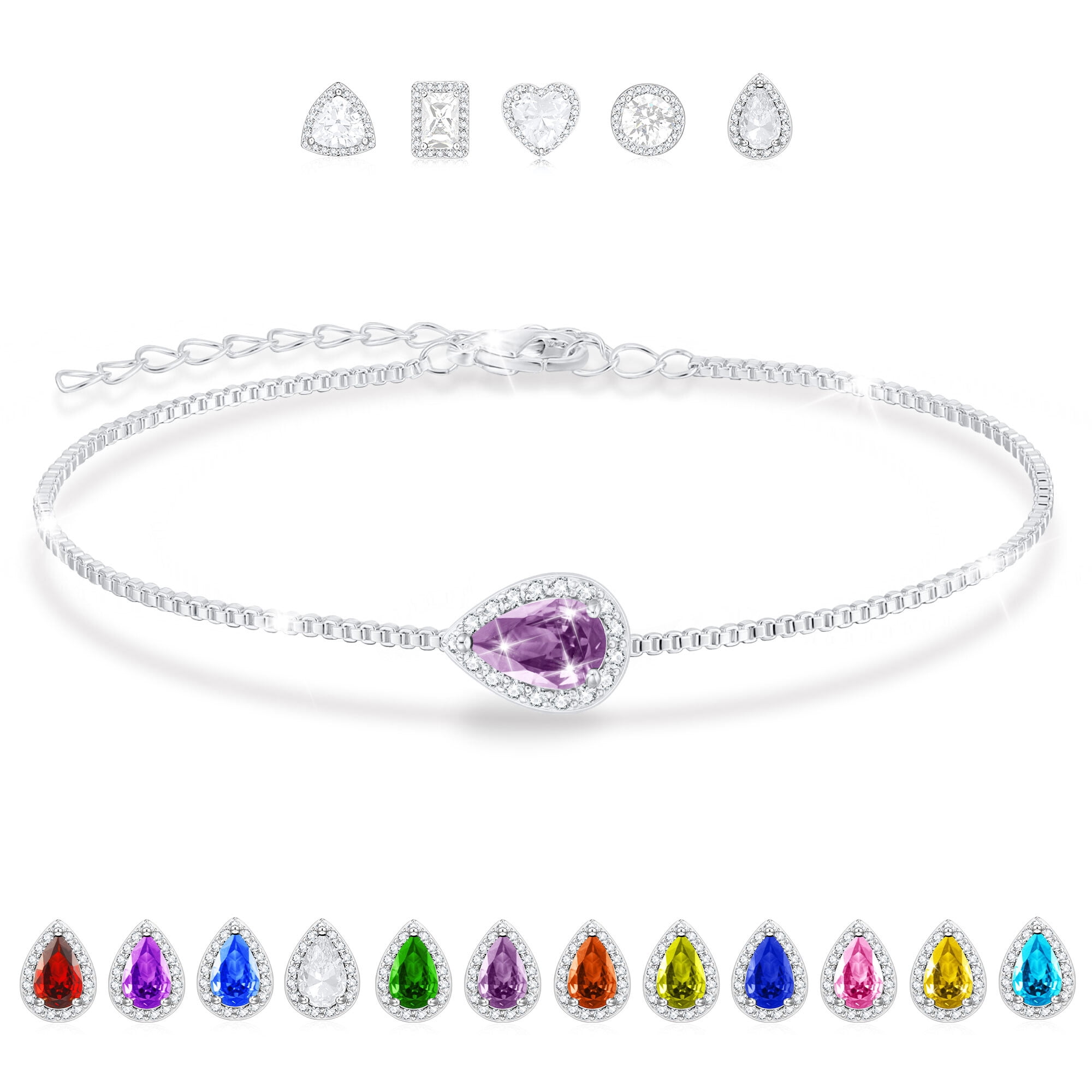 APSVO 18K White Gold Plated Teardrop Bracelets for Women Teen Girls Kid Mom,CZ S925 Sterling ...