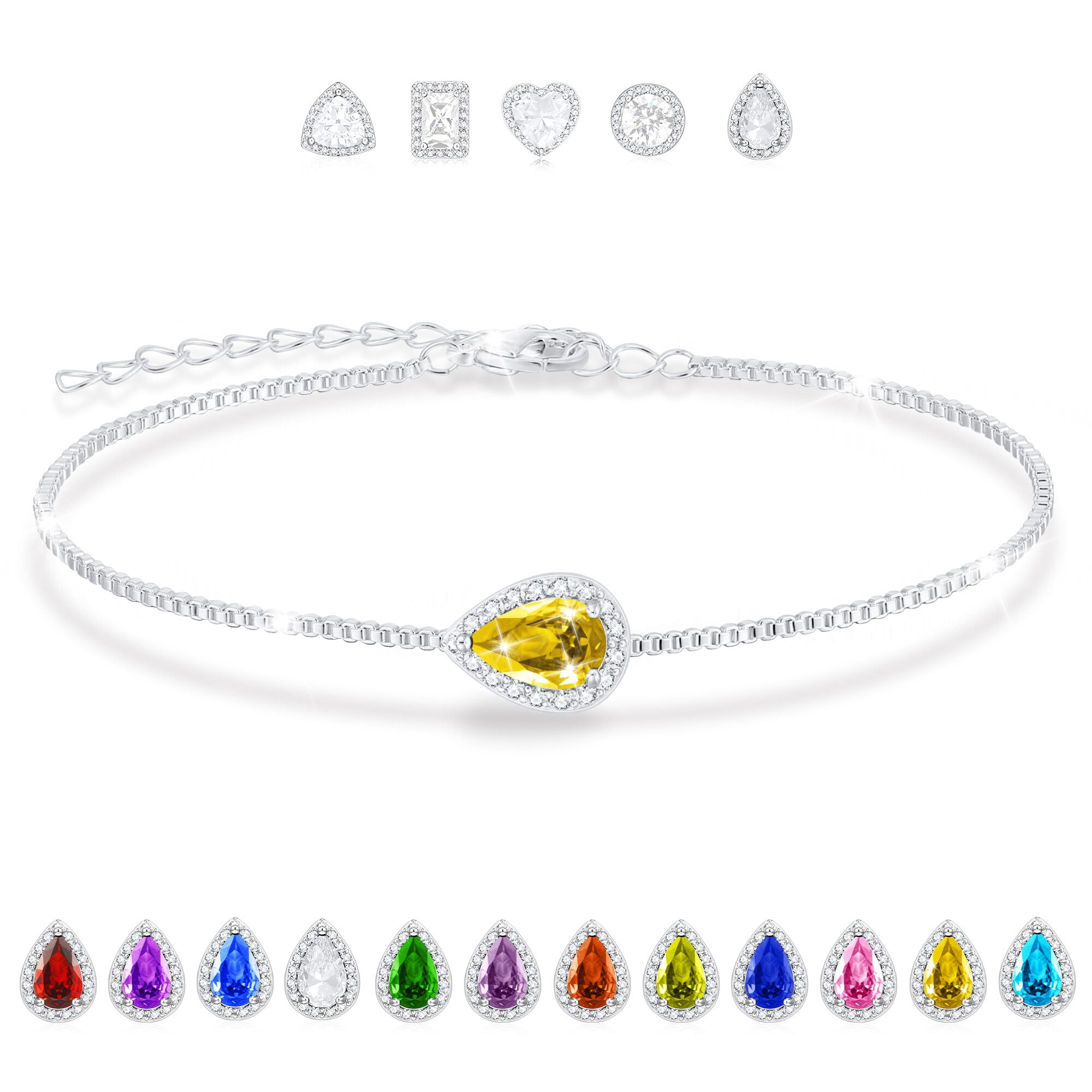 18K White Gold Plated Teardrop Bracelets for Women Teen Girls Kid Mom,CZ S925 Sterling Silver ...