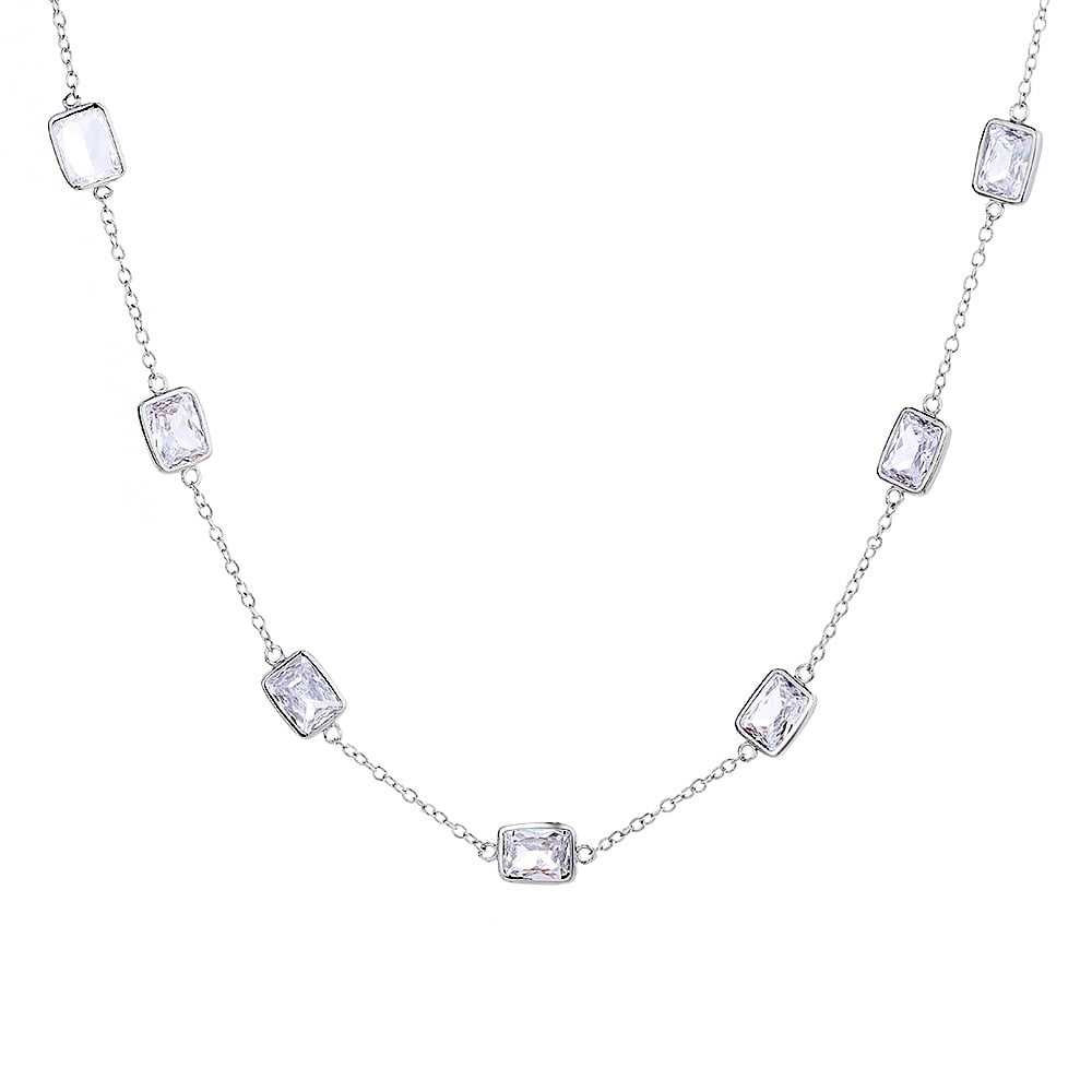 18K White Gold Plated By the Yard Radiant cut Crystal Necklace ...
