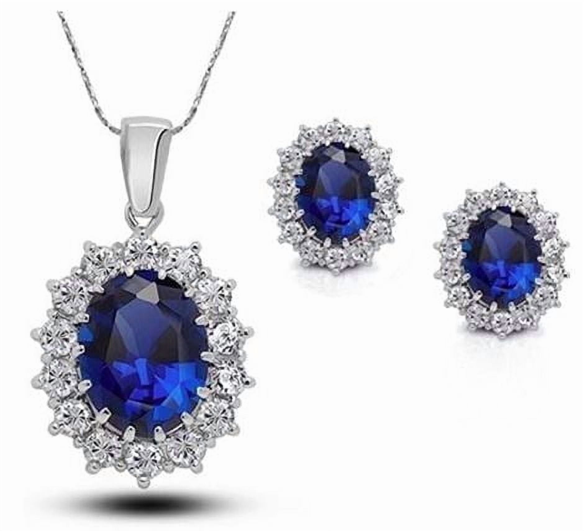 "Paris Jewelry Oval Blue Sapphire Necklace, 6CT CZ, 18K White Gold ...