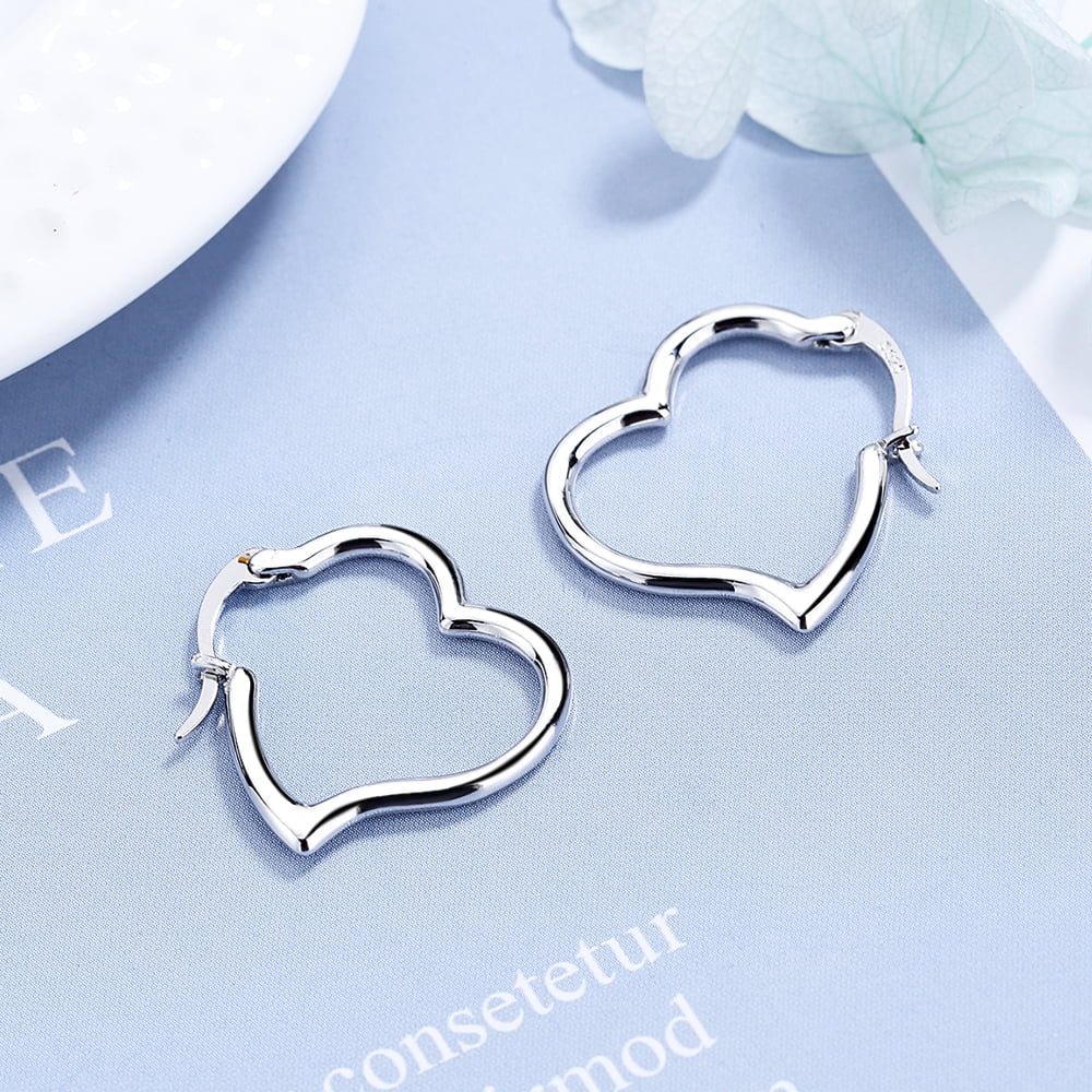 18K White Gold Fine Jewelry Heart Hoop Earrings - Walmart.com