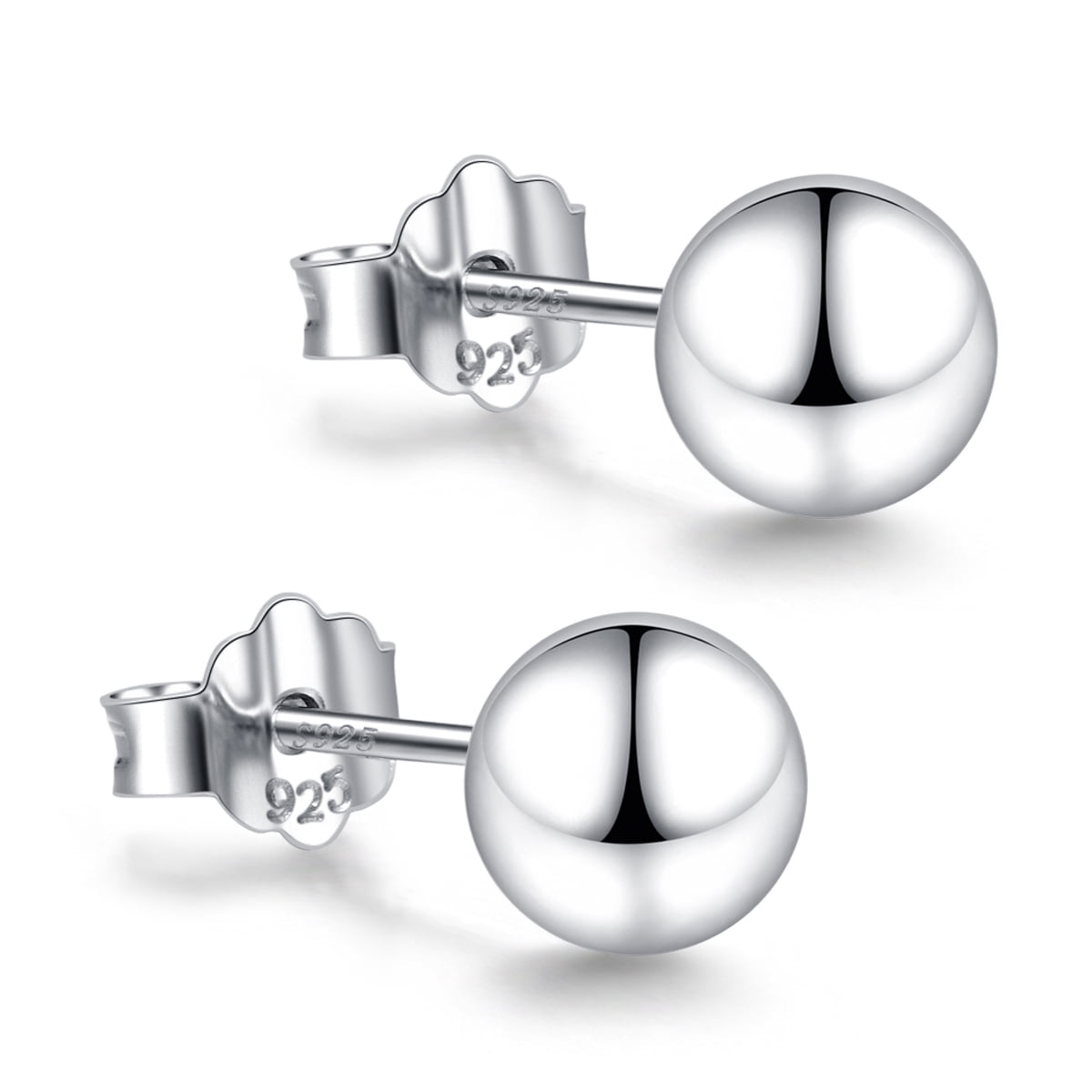 18K White Gold Plated Sterling Silver Ball Stud Earrings 3mm, Simple ...