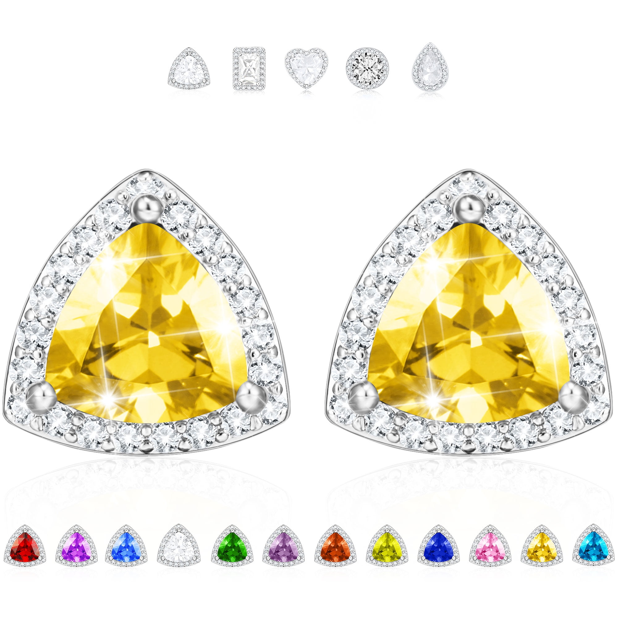 APSVO Triangle Stud Earrings for Women Girls CZ S925 Sterling Silver ...