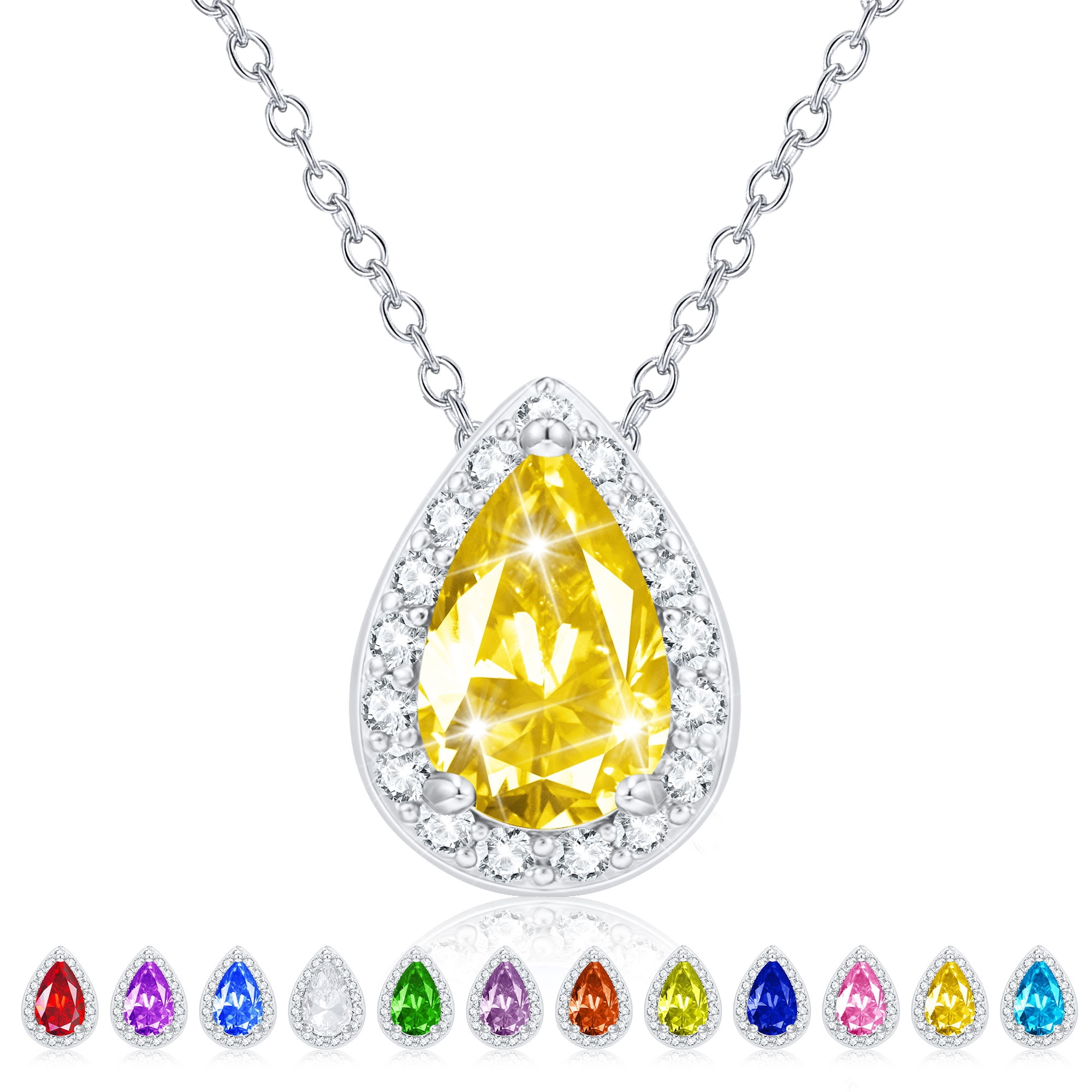 APSVO S925 Sterling Silver Plated Teardrop Necklaces for Women Girls CZ ...