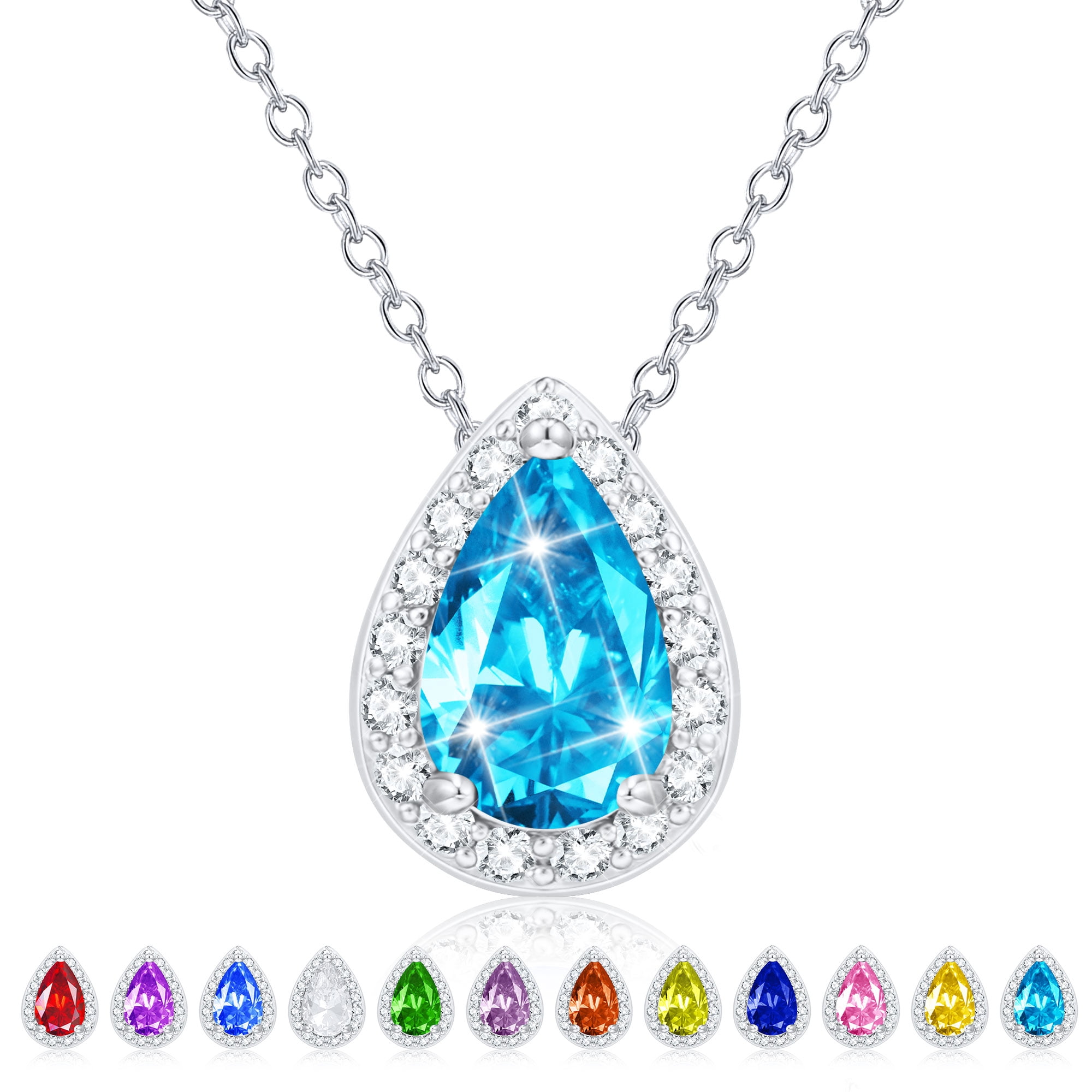 APSVO S925 Sterling Silver Plated Teardrop Necklaces for Women Girls CZ ...