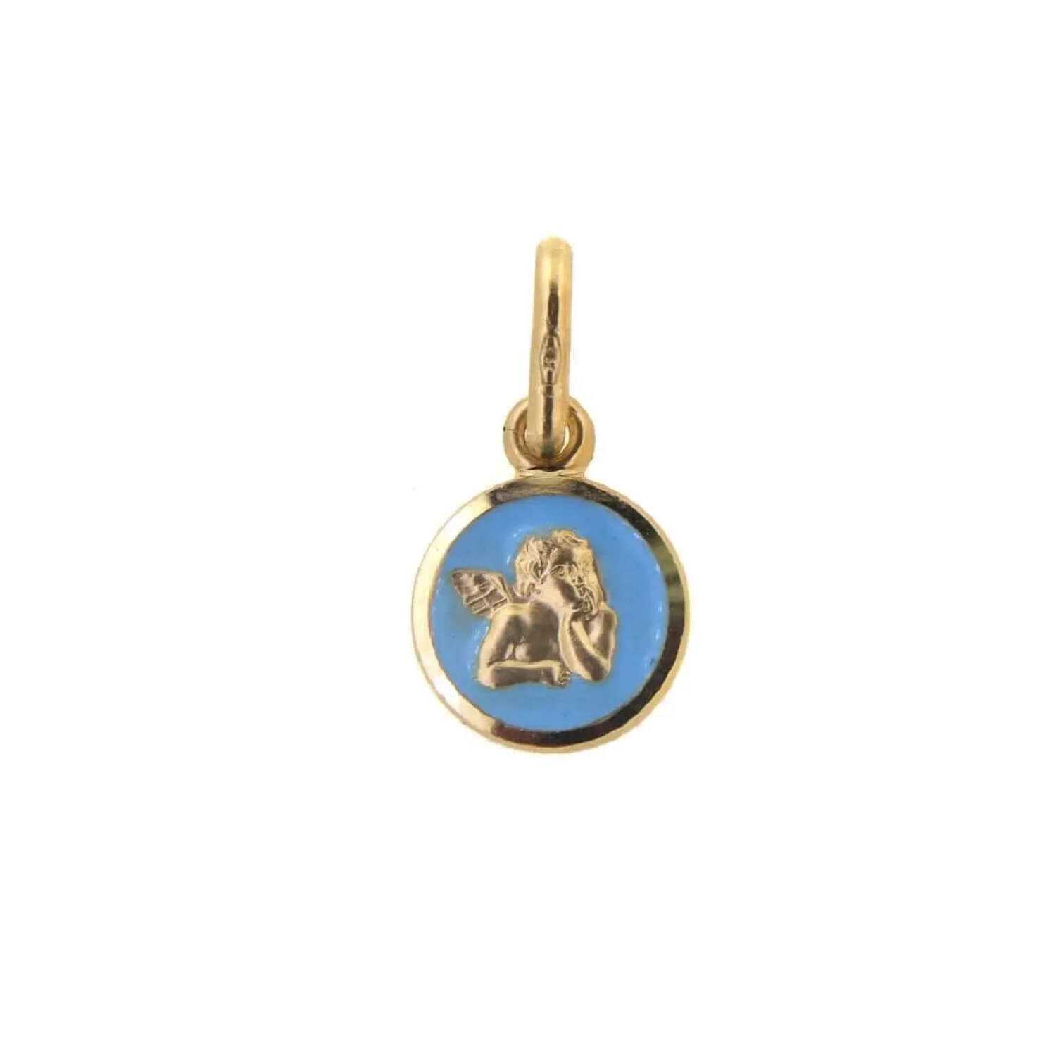 18K Yellow Gold Blue Enamel Angel Medal Pendant - Walmart Business Supplies