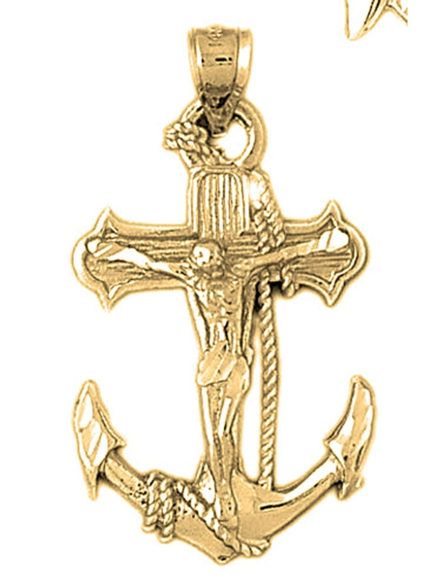 18K Yellow Gold Mariners Cross/Crucifix Pendant - 38 mm - Walmart.com