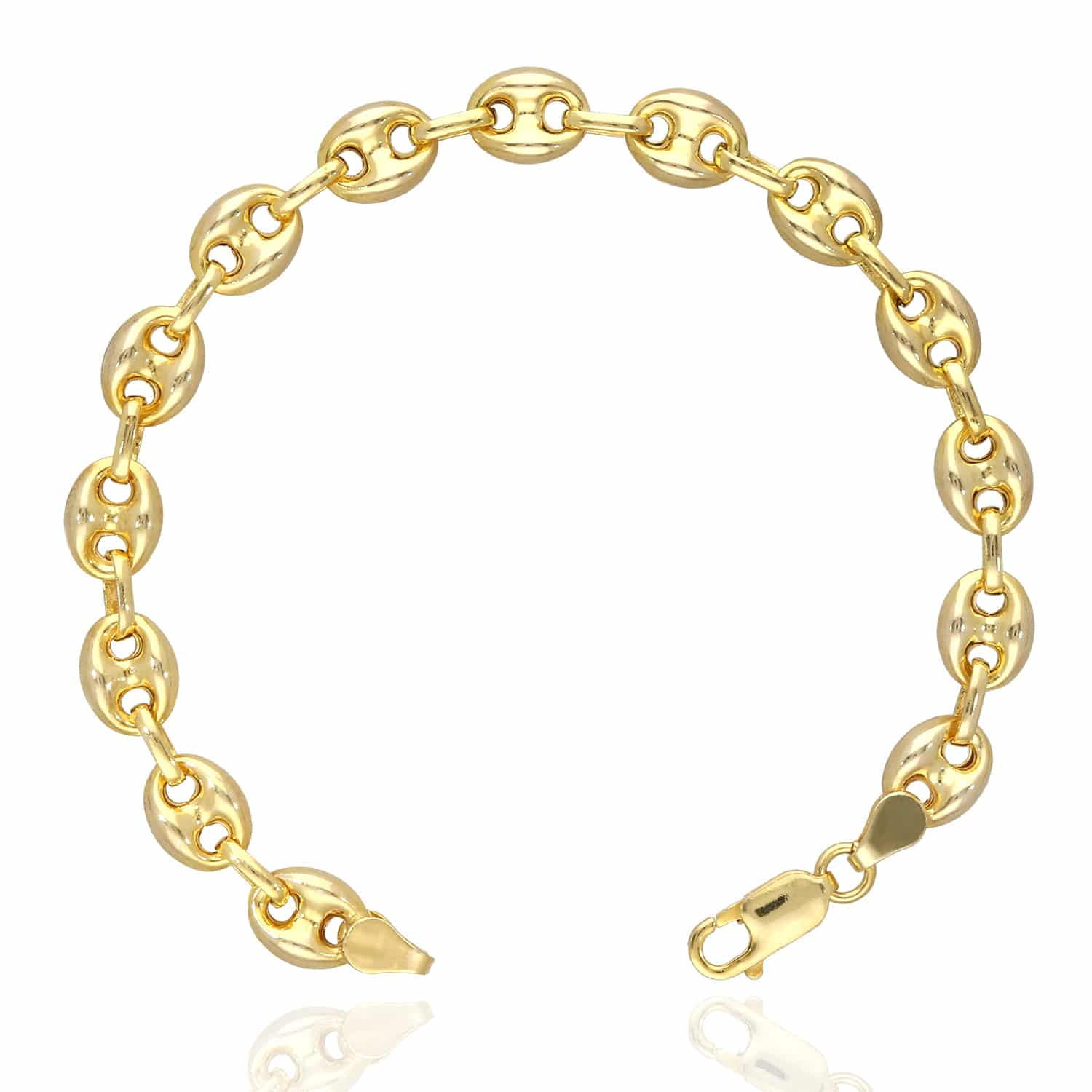 18K Yellow Gold Over Silver 8mm Puffed Anchor Mariner Bracelet 7.5"-9.5 ...