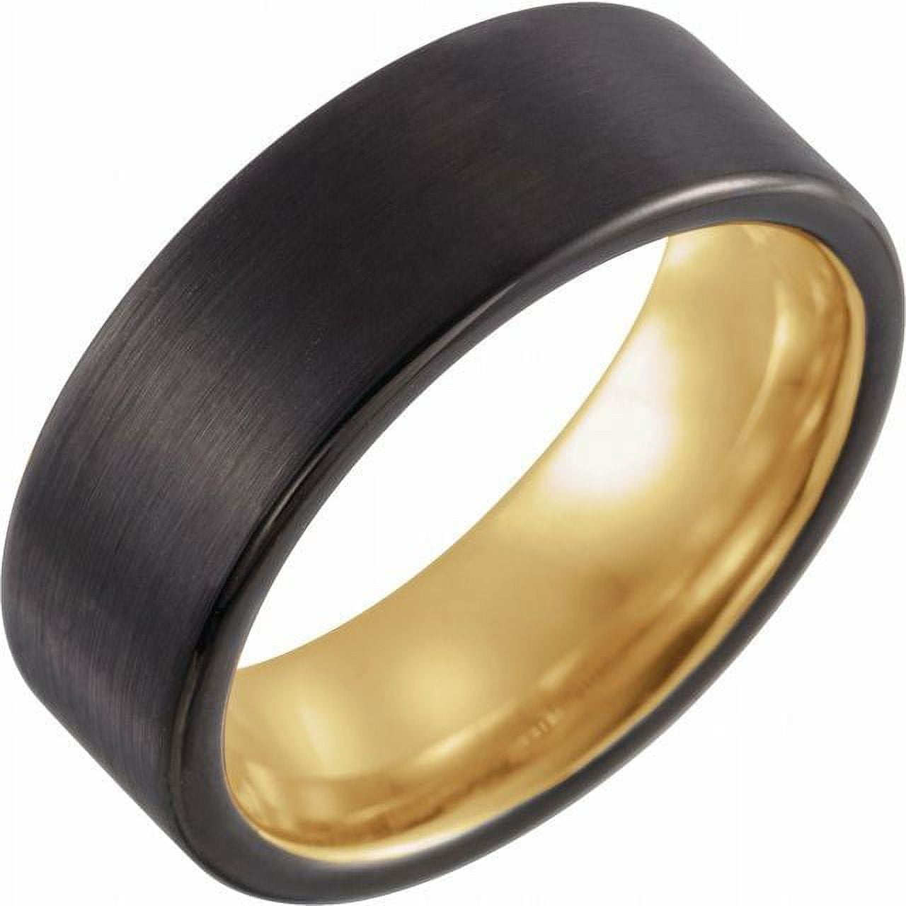 18K Yellow Gold PVD & Black PVD Tungsten 8 mm Flat Edge Size 8 Band ...