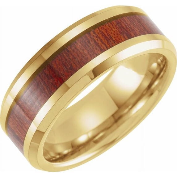 18K Yellow Gold PVD Tungsten 8 mm Beveled-Edge Walnut Wood Inlay ...