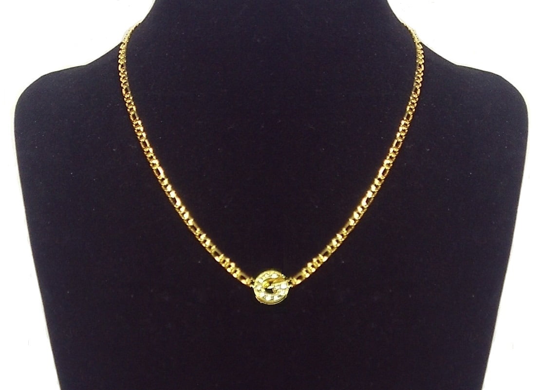 18K Yellow Gold-Plated 18-Inches Figaro Initial Letter 'G' Pendant ...