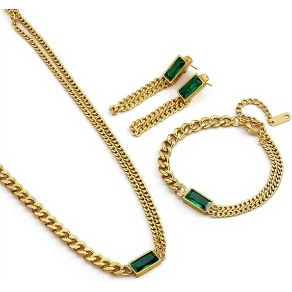 18K Yellow Gold Plated Bracelet & Earrings Set for Women – Link Chain ...