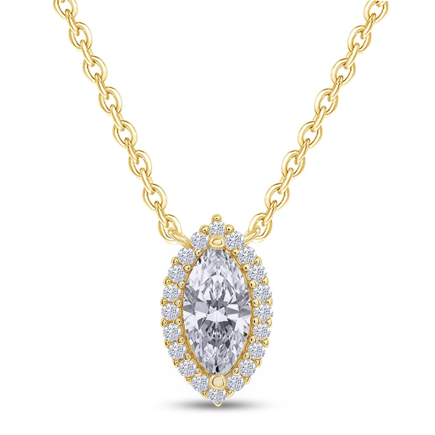 18K Yellow Gold Plated Center 9X4.5MM, Moissanite Diamond Marquise Halo ...