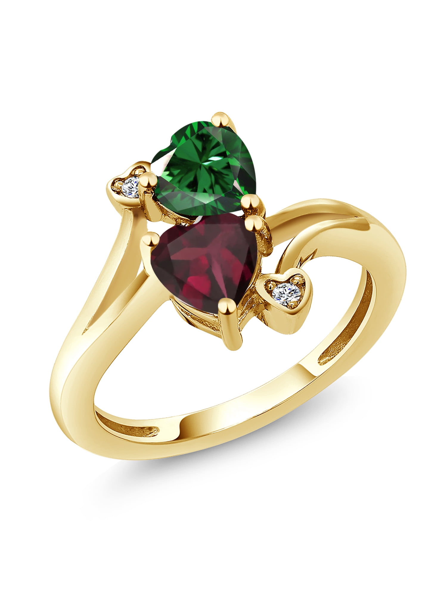 18K Yellow Gold Plated Silver Green Nano Emerald Red Rhodolite Garnet ...