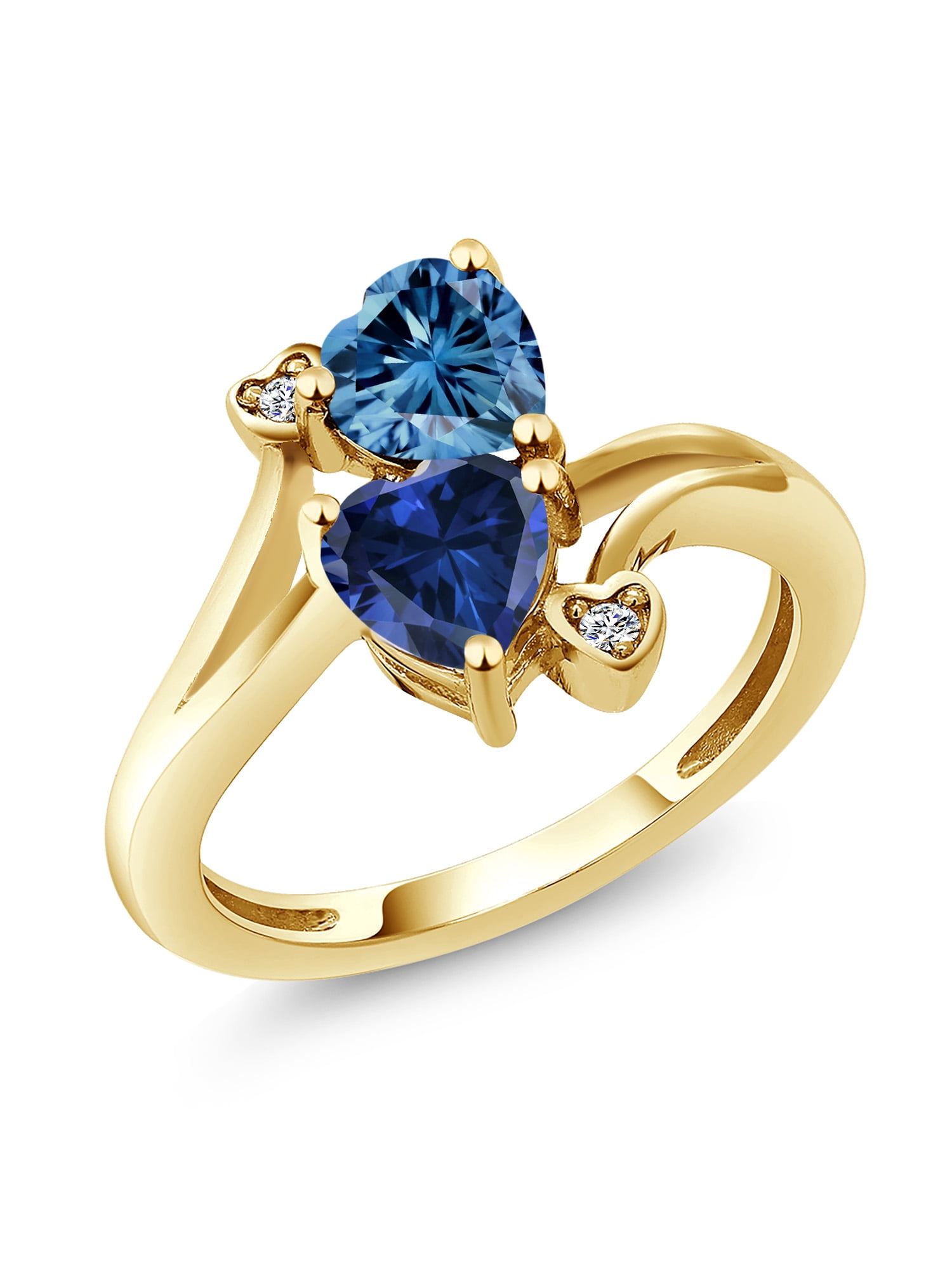 18K Yellow Gold Plated Silver Persian Blue Moissanite Blue Created ...