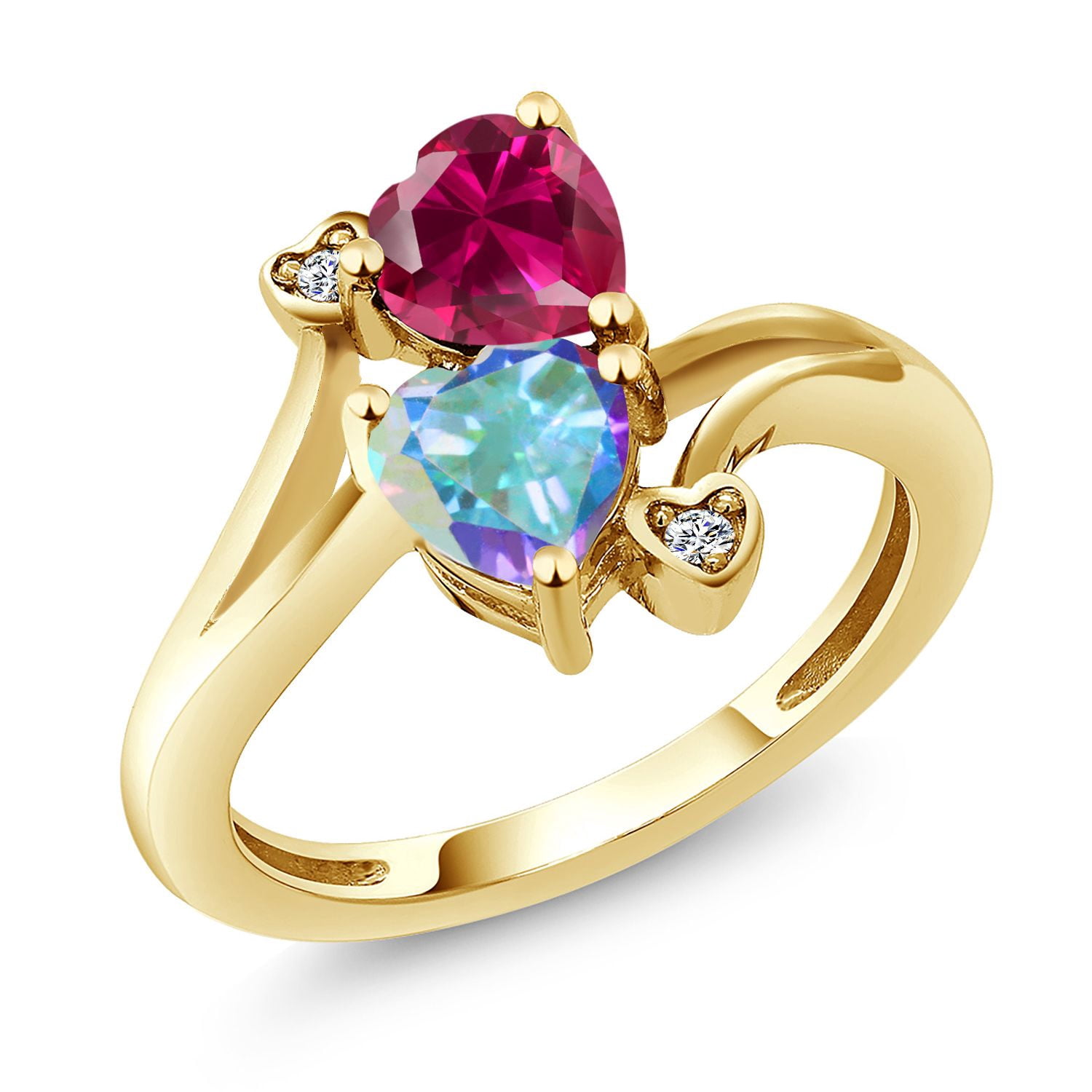 Gem Stone King 18K Yellow Gold Plated Silver Red Created Ruby Mercury ...