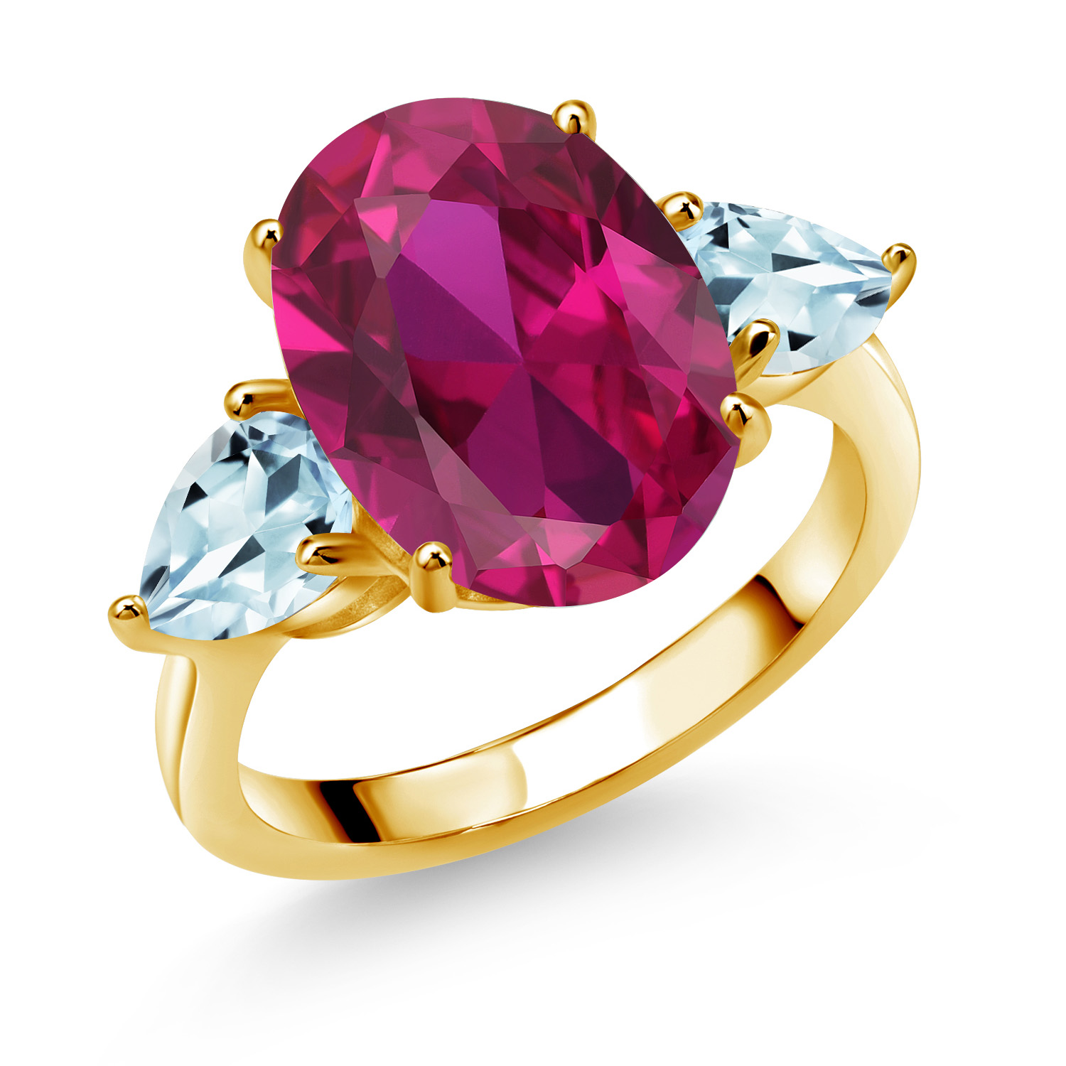 Gem Stone King 18K Yellow Gold Plated Silver Red Created Ruby and Sky ...