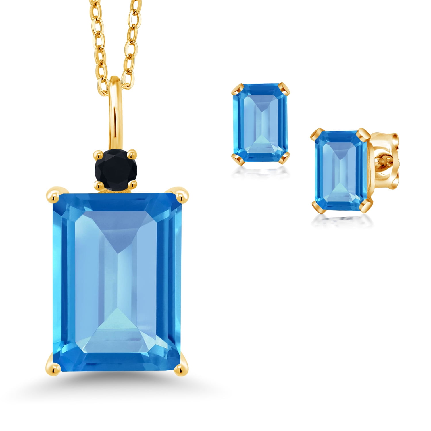 18K Yellow Gold Plated Silver Swiss Blue Topaz and Black Onyx Pendant ...