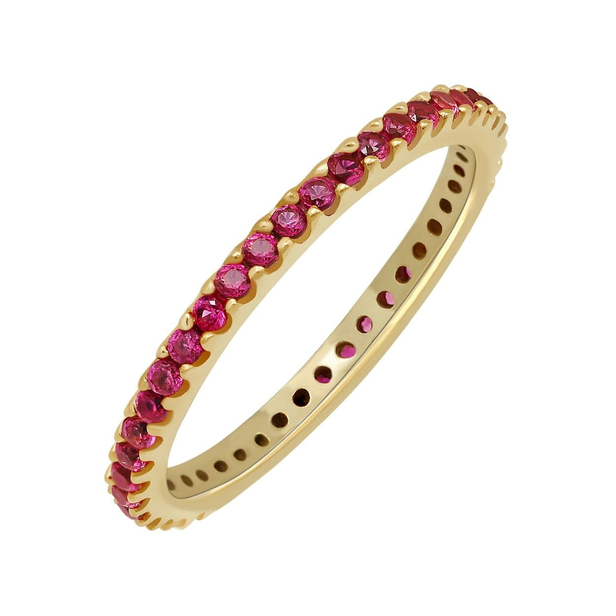 18K Yellow Gold Plated Stackable Lab Created Ruby Ring For Women - Thin Band For Stacking - Lab ...