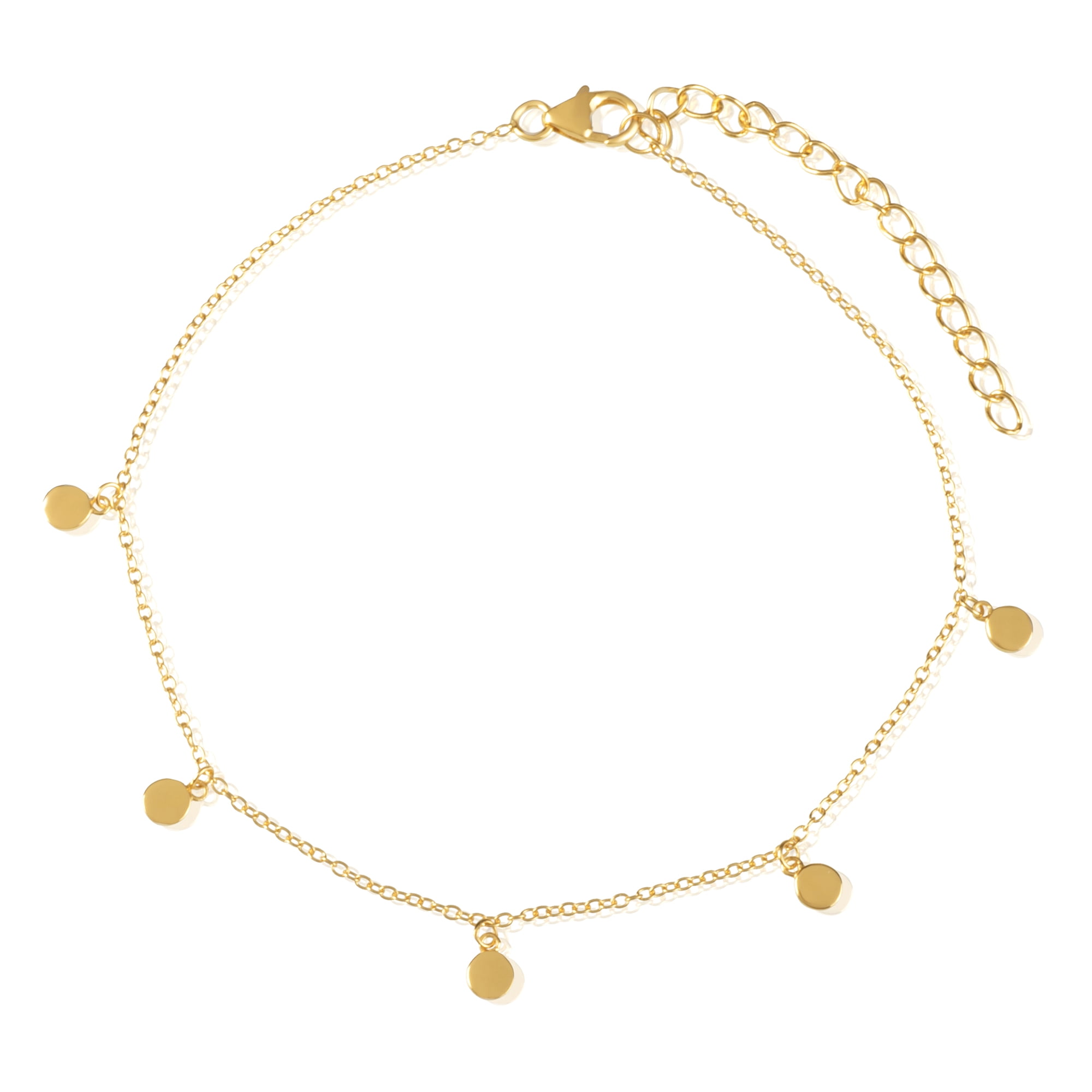 18K Yellow Gold Plated Sterling Silver Round Flat Disc Dangle Station ...