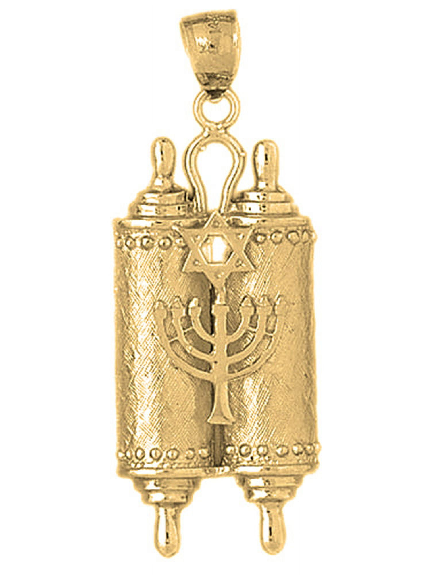18K Yellow Gold Torah Scroll with Star & Menorah Pendant - 51 mm ...