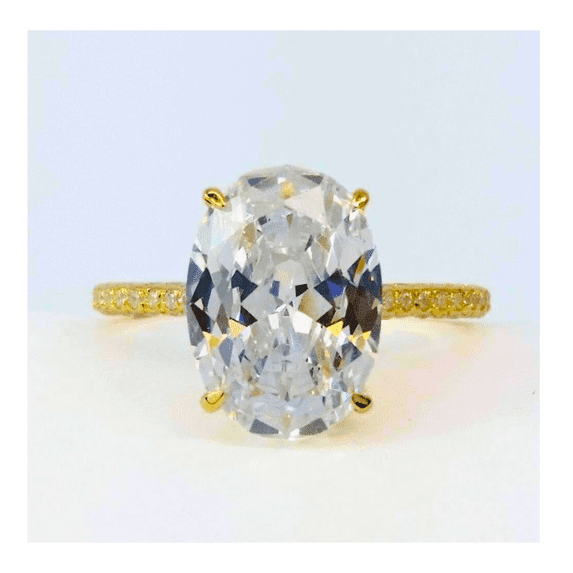 18K Yellow Gold plated Alexandra Dora 5CT Oval Petite French Pavé Crown ...