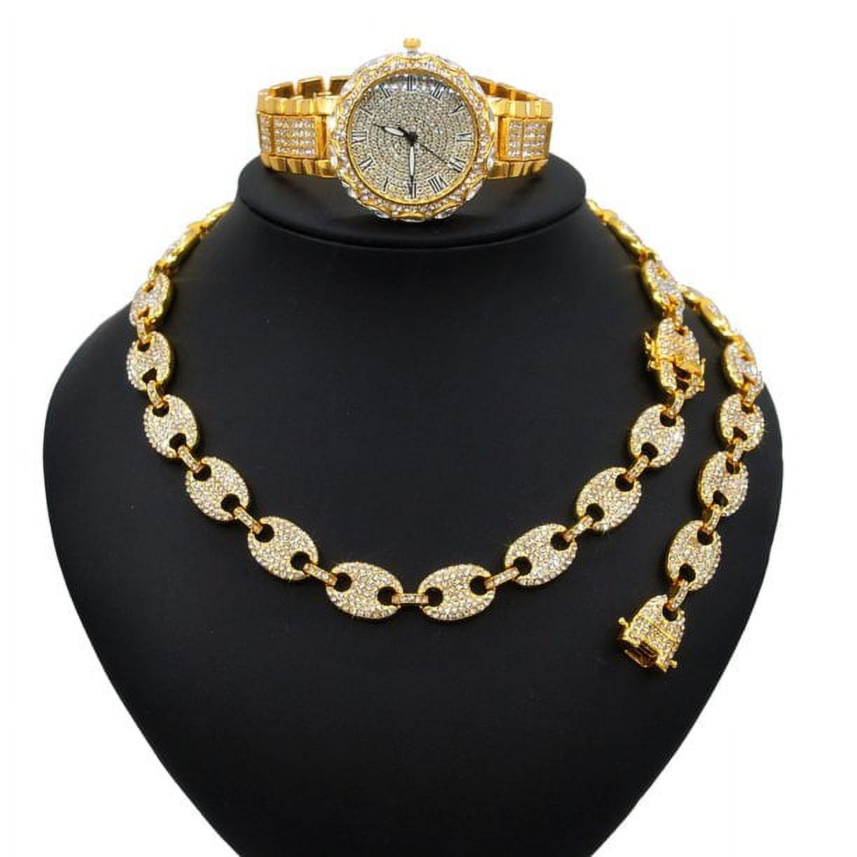 18KT Men's Watch Set Iced Out Hip Hop Luxury Micro Pave 3 Pieces set ...