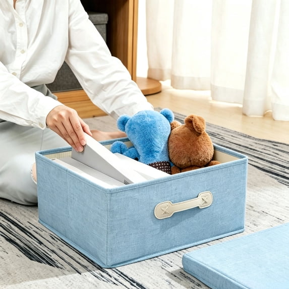 18L Foldable Storage Box with Lid – Cotton Linen Organizer Bin with ...