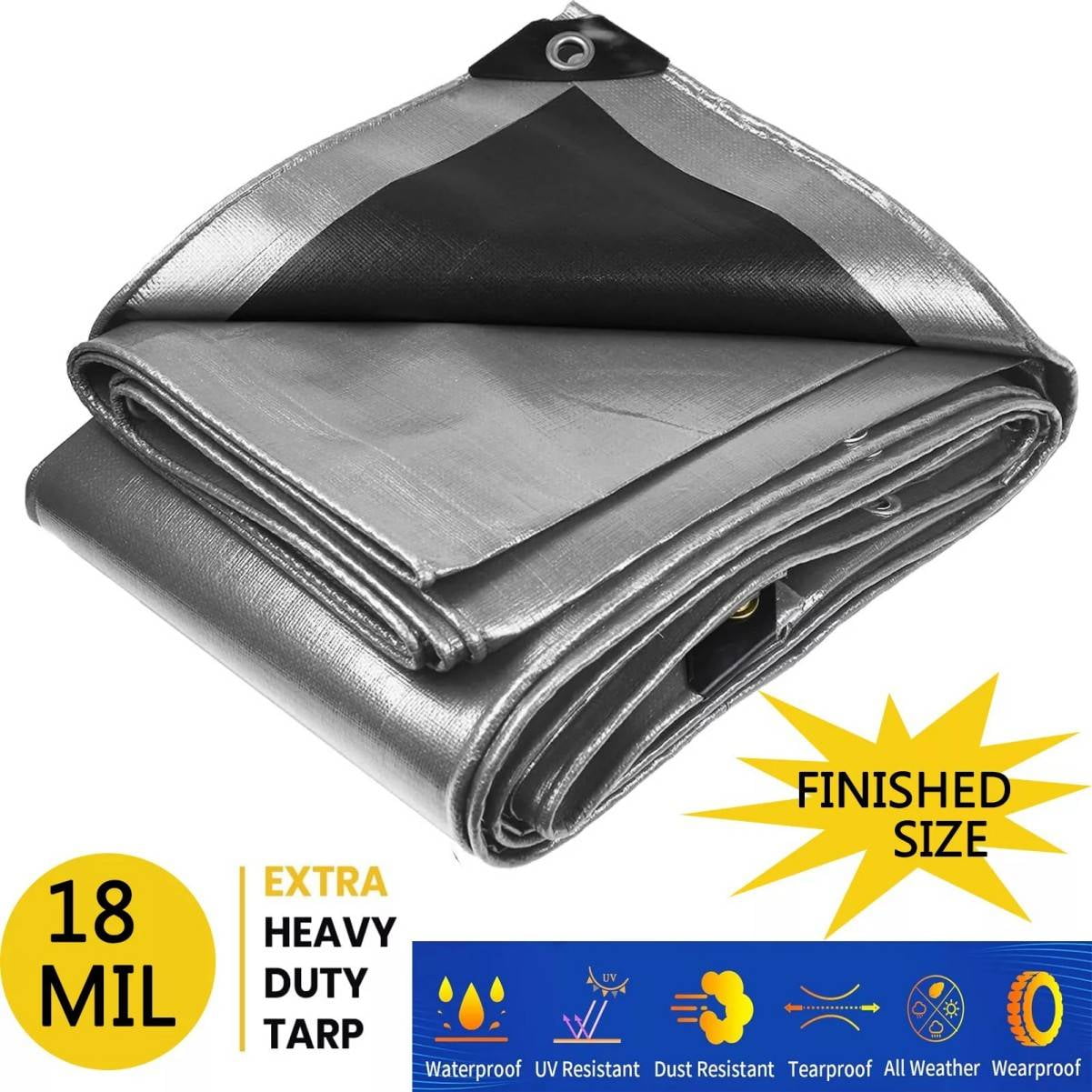 18Mil Heavy Duty Tarp 24x24FT Waterproof Canopy Cover Shade Rip and ...