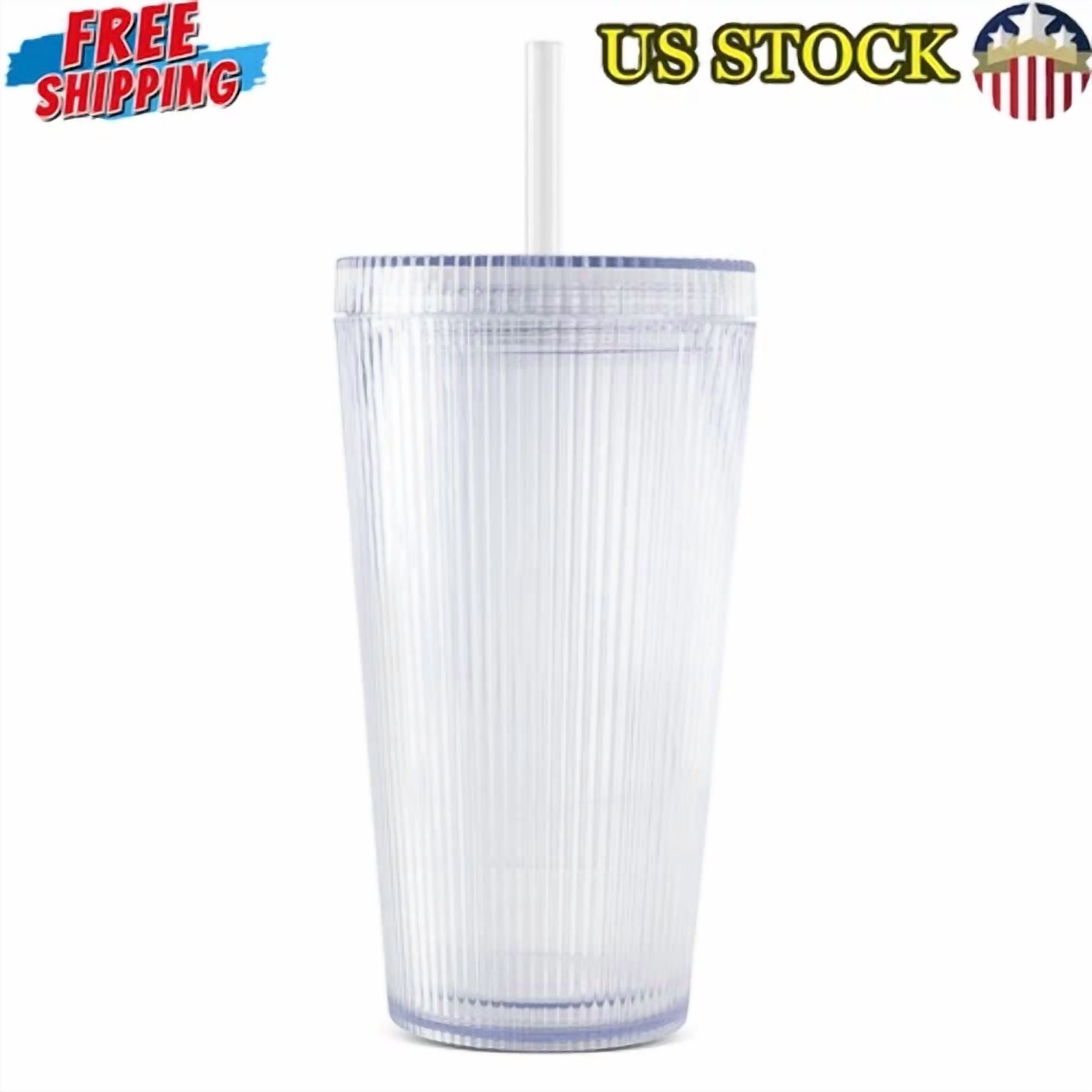18Oz Double-Wall Iced Coffee Tumbler W/ Straw Lightweight Sturdy Cold ...