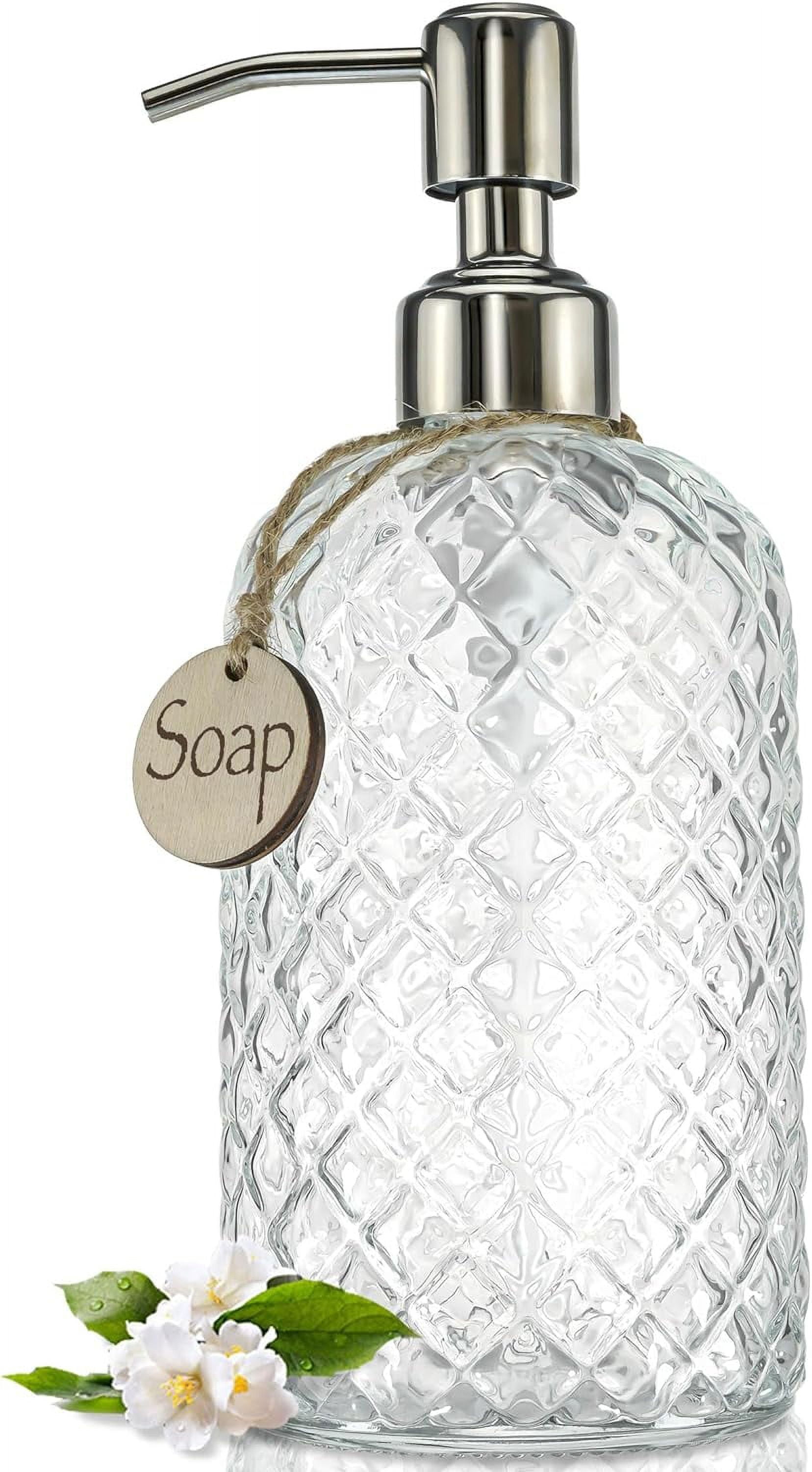 18Oz Gem Patterned Clear Glass Soap Dispenser with Rust Proof Pump ...