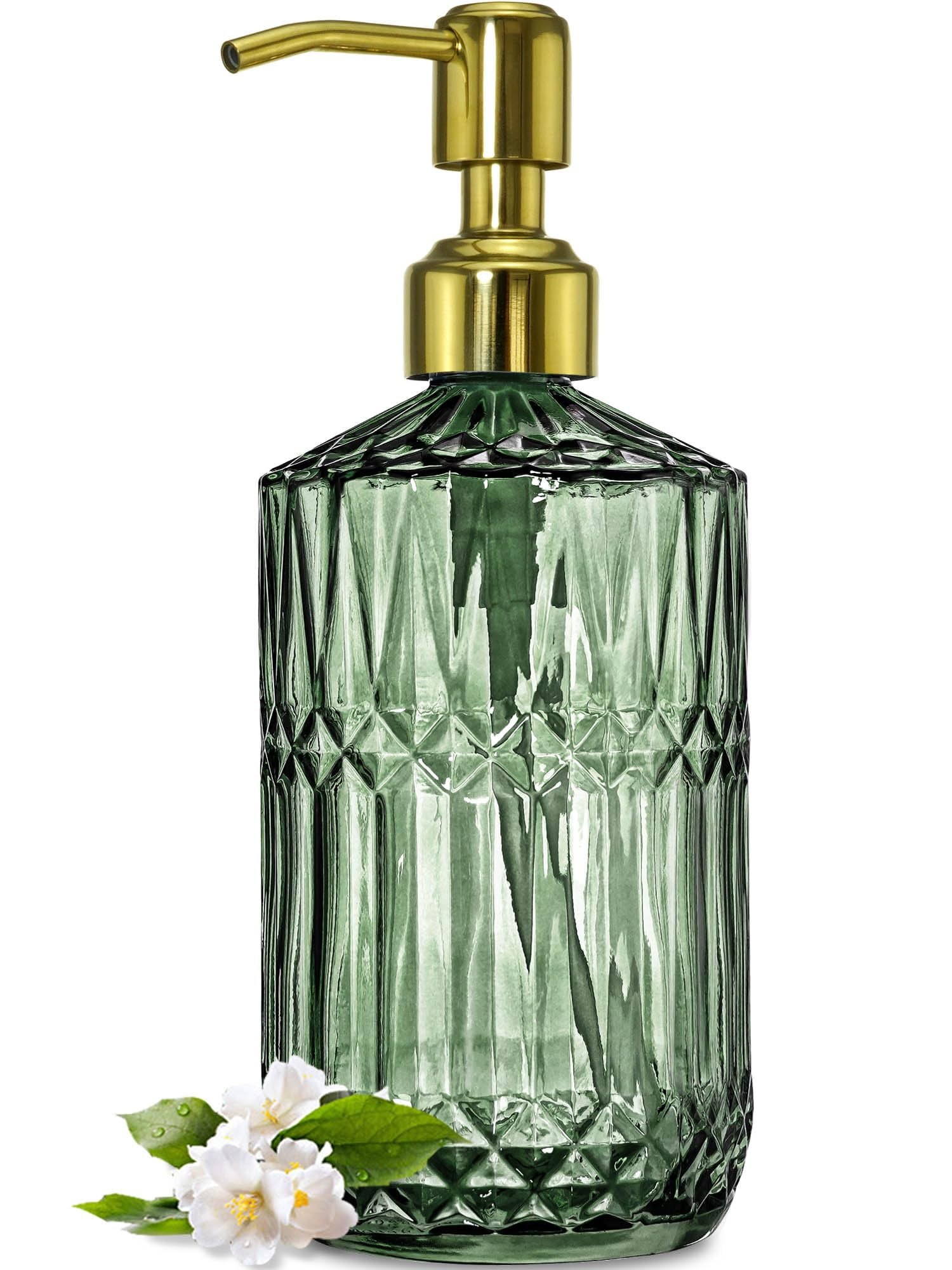 18Oz Green Glass Soap Dispenser with Gold Rust Proof Pump, Refillable ...