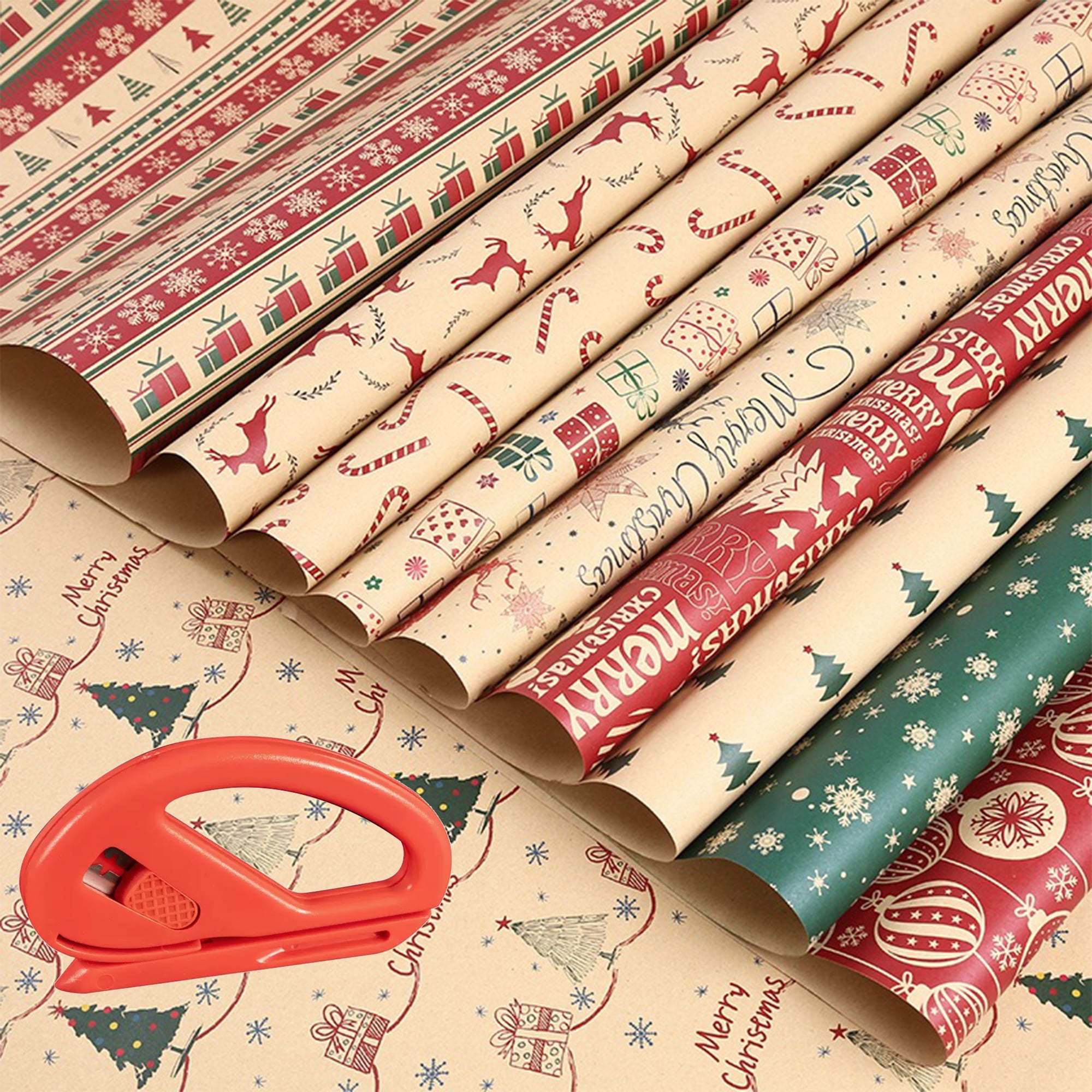 18PCS Christmas Wrapping Paper Set with Cutter – 18 Holiday Designs ...