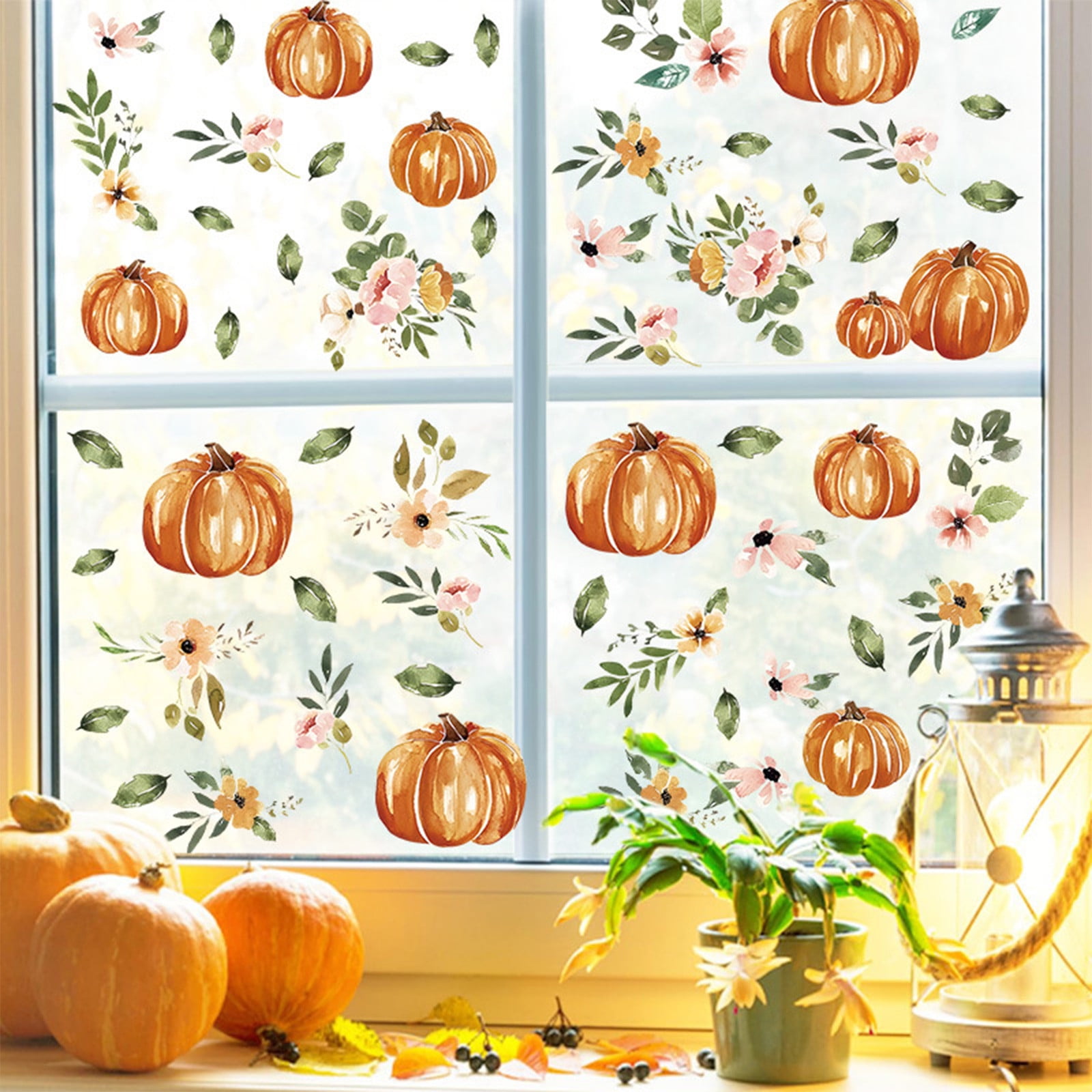 18PCS Fall Window Pumpkin Clings Decor Pumpkin Leaves Flower Window ...