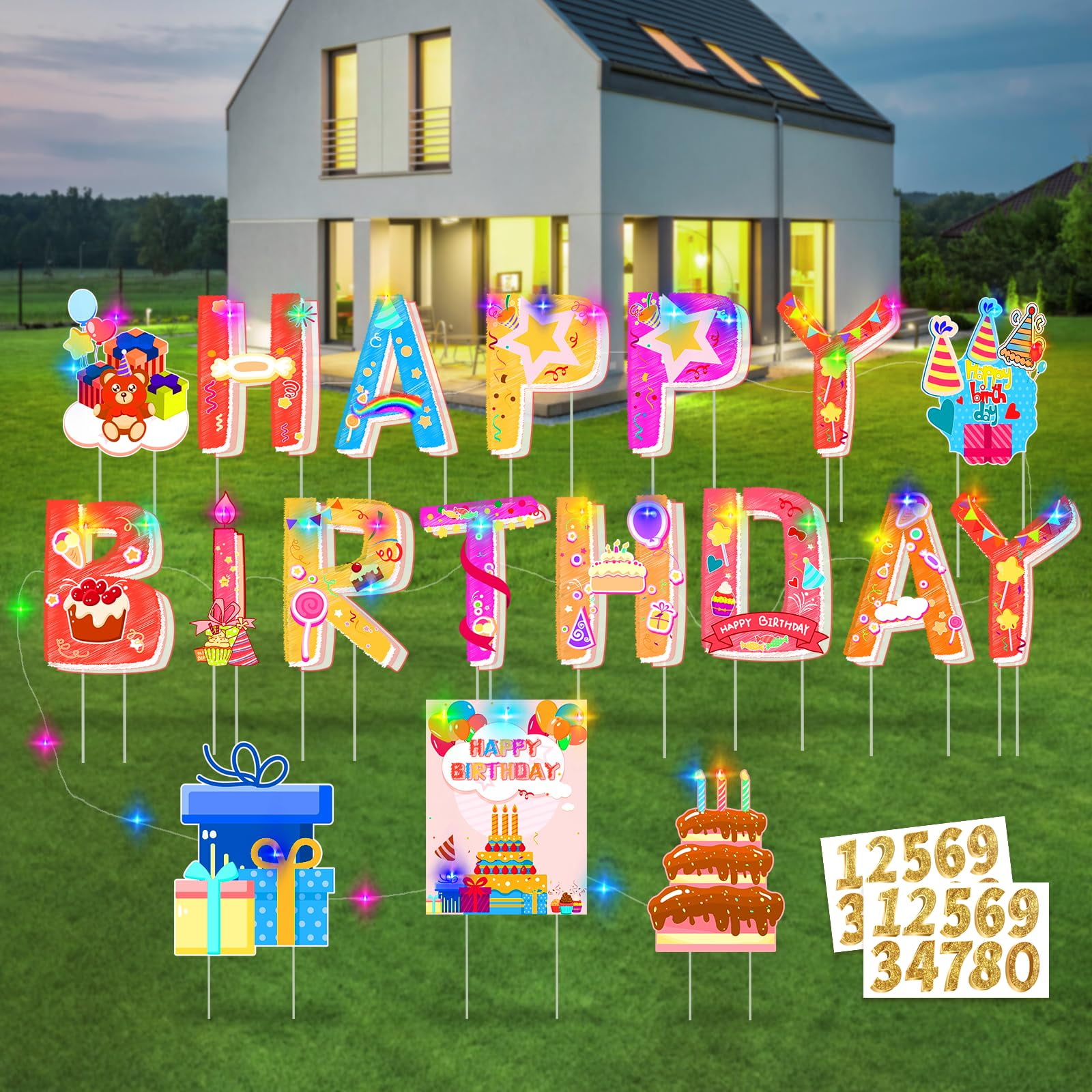 18PCS Happy Birthday Yard Signs with Stakes 16" Birthday Lawn Sign with ...