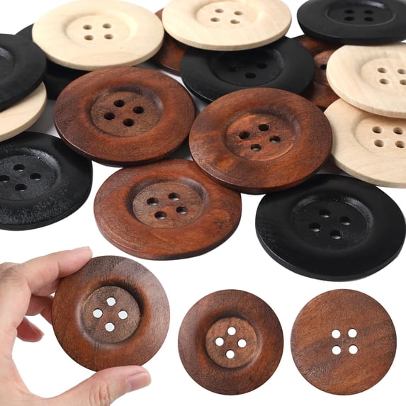 18PCS Large Wood Buttons, 2.36 Inch (60mm) Big Round 4 Holes Sewing ...